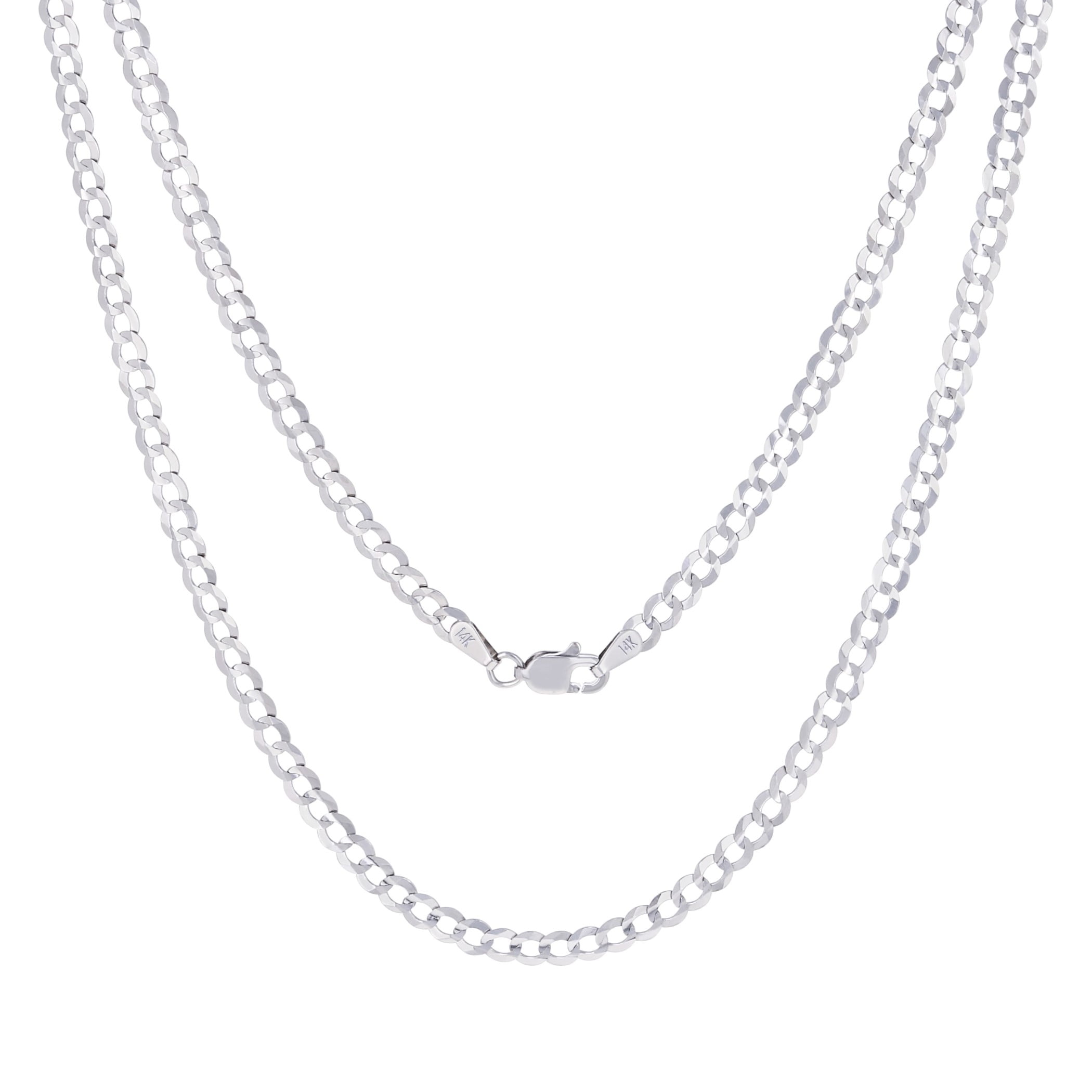 Nuragold 14k Real White Gold Solid Cuban Curb Link 4mm Chain Necklace ...
