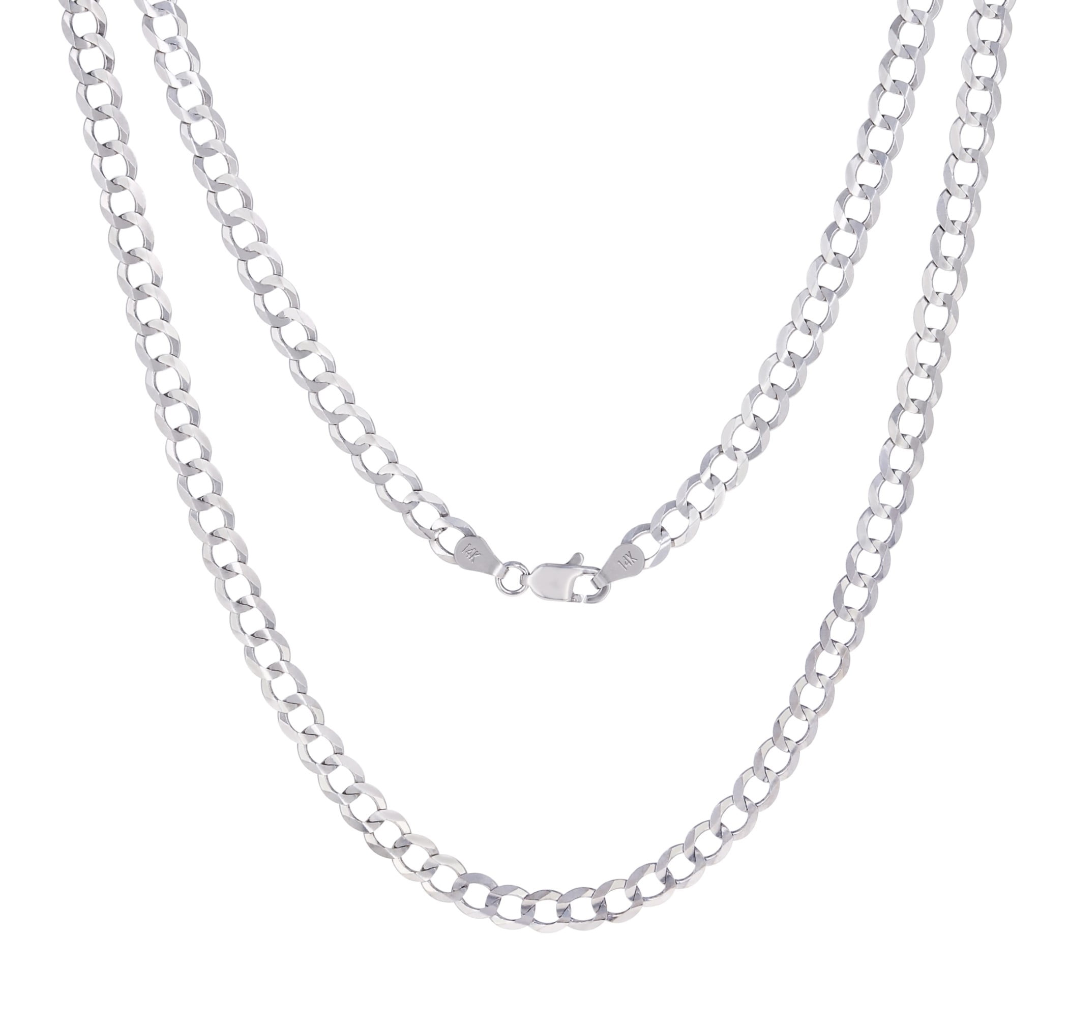 Nuragold 14k Real White Gold Solid Cuban Curb Link 5mm Chain Necklace ...
