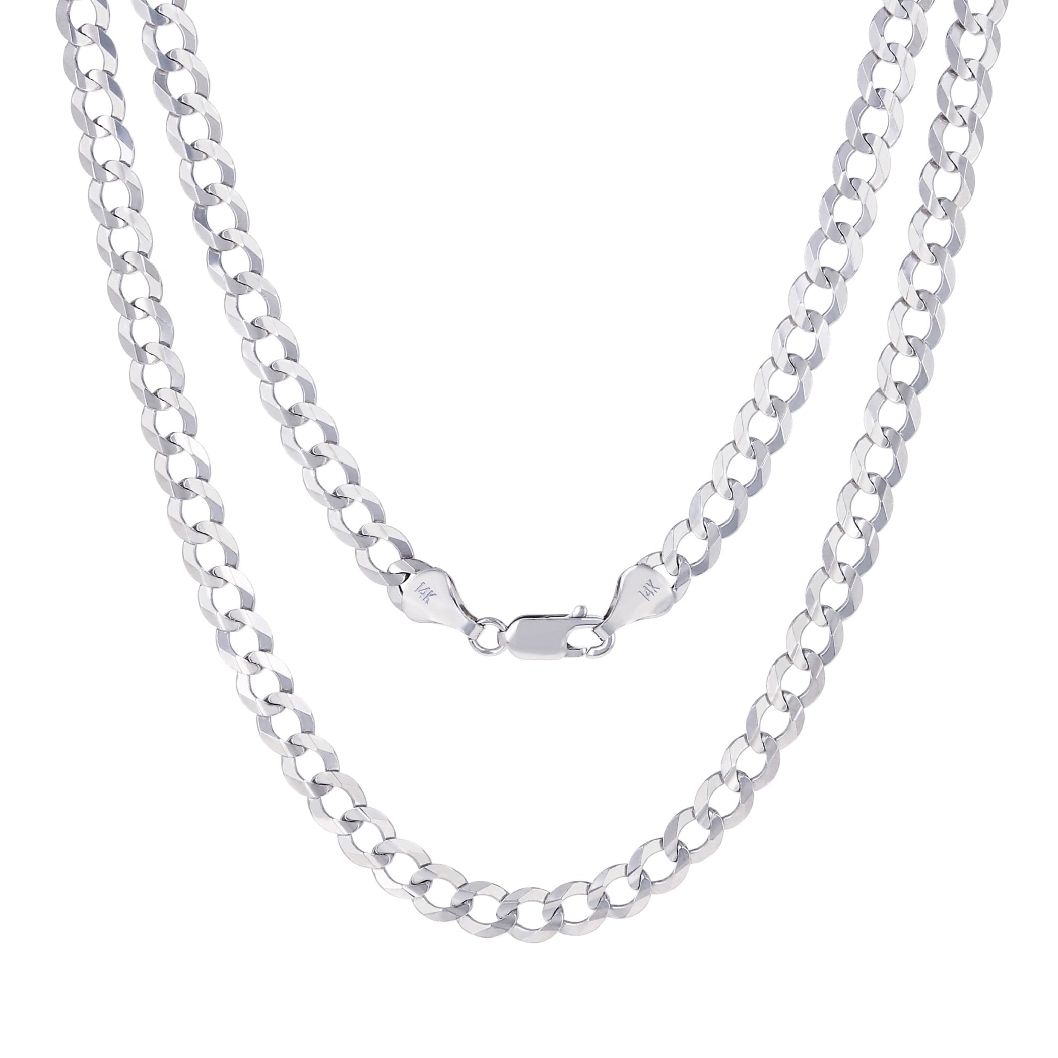 Nuragold 14k Real White Gold Solid Cuban Curb Link 6mm Chain Necklace ...