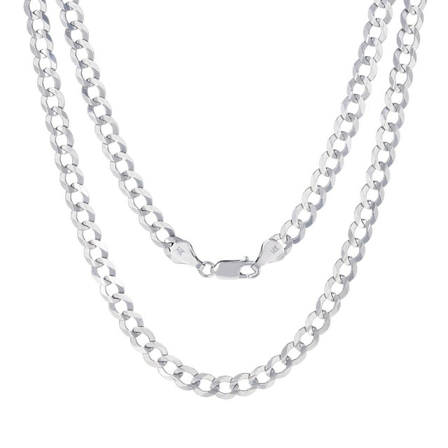 Nuragold 14k Real White Gold Solid Cuban Curb Link 6mm Chain Necklace ...