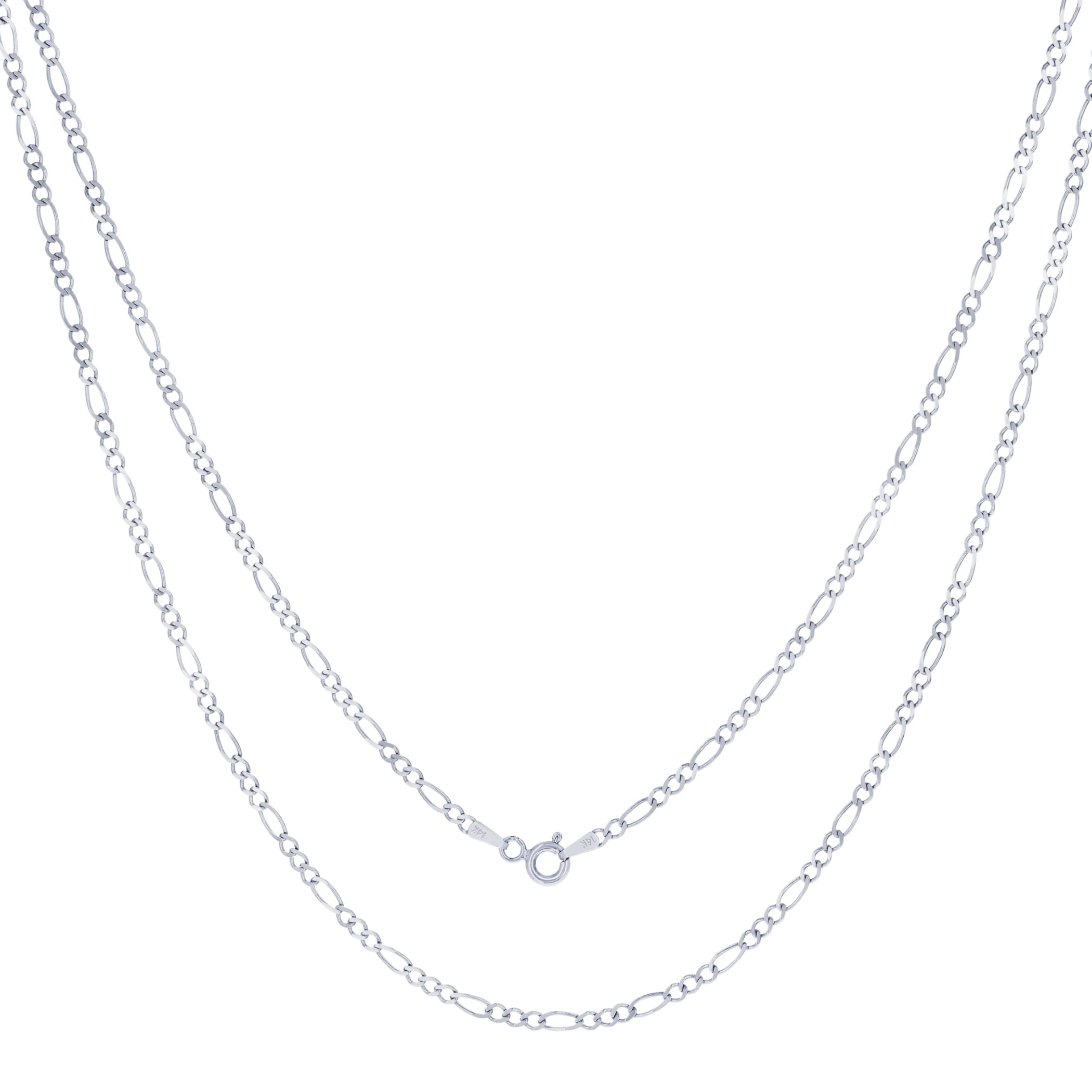 Nuragold 14k Real White Gold Solid Figaro Link 2.25mm Chain Necklace ...