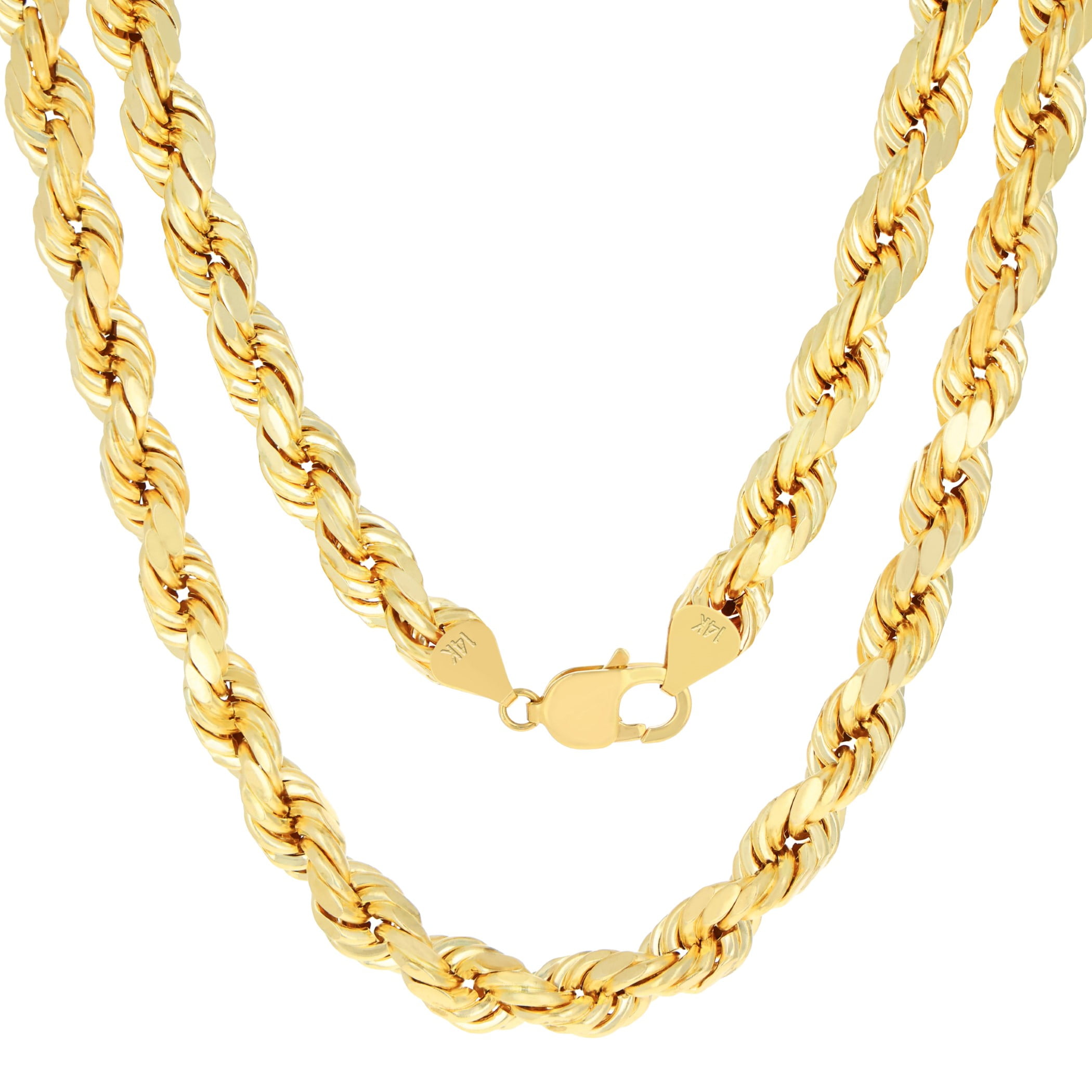 Nuragold 14k Real Yellow Gold 10mm Rope Chain Diamond Cut Necklace (22 ...