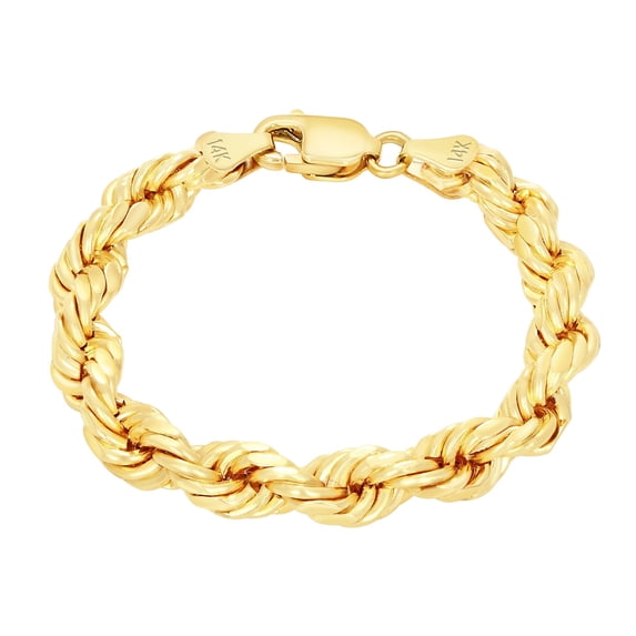 Nuragold 14k Real Yellow Gold 10mm Solid Rope Chain Diamond Cut ...