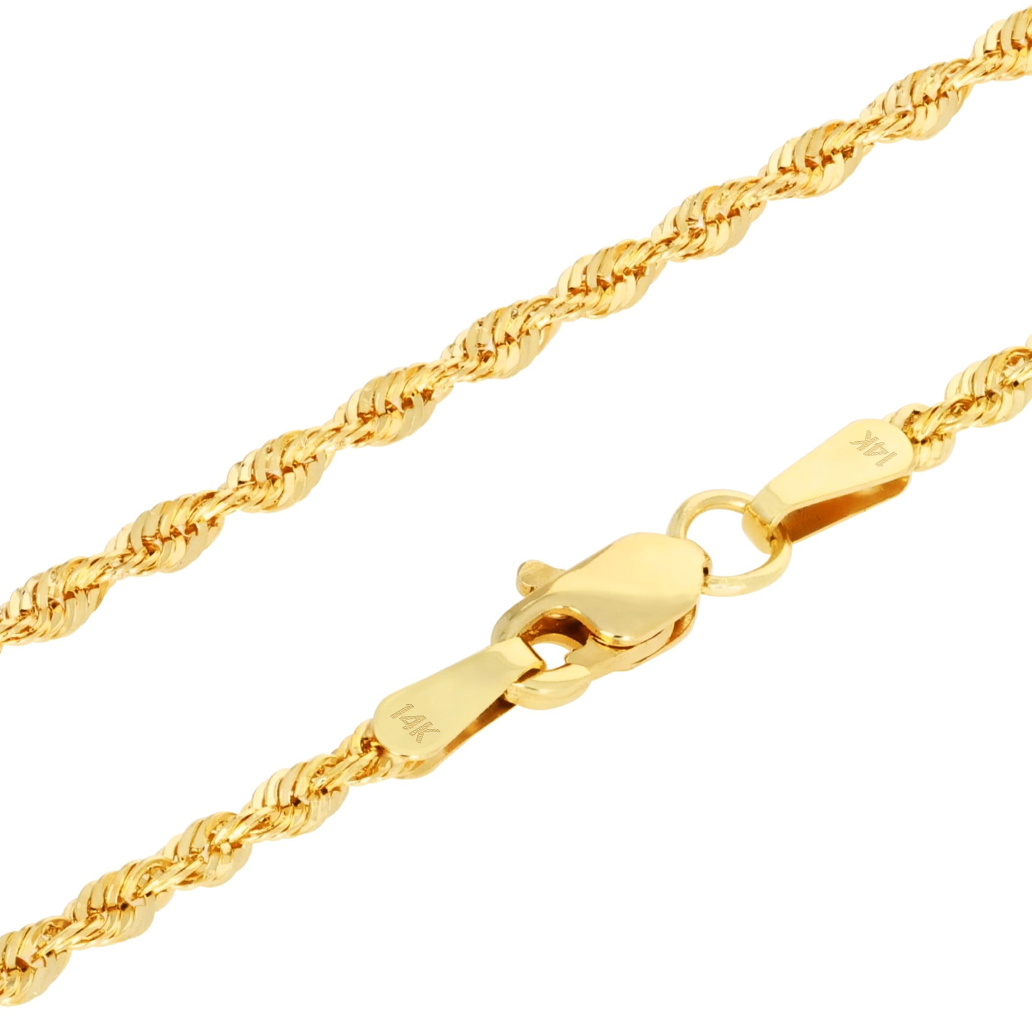 Nuragold 14k Gold 2mm Lightweight Rope Chain Necklace, Diamond Cut ...