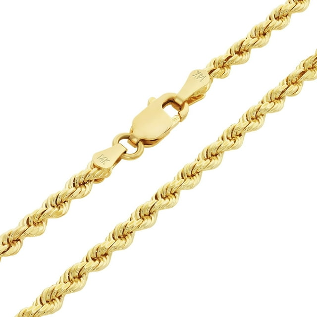 "Nuragold 14k Yellow Gold 2mm Diamond Cut Rope Chain Necklace, Genuine ...