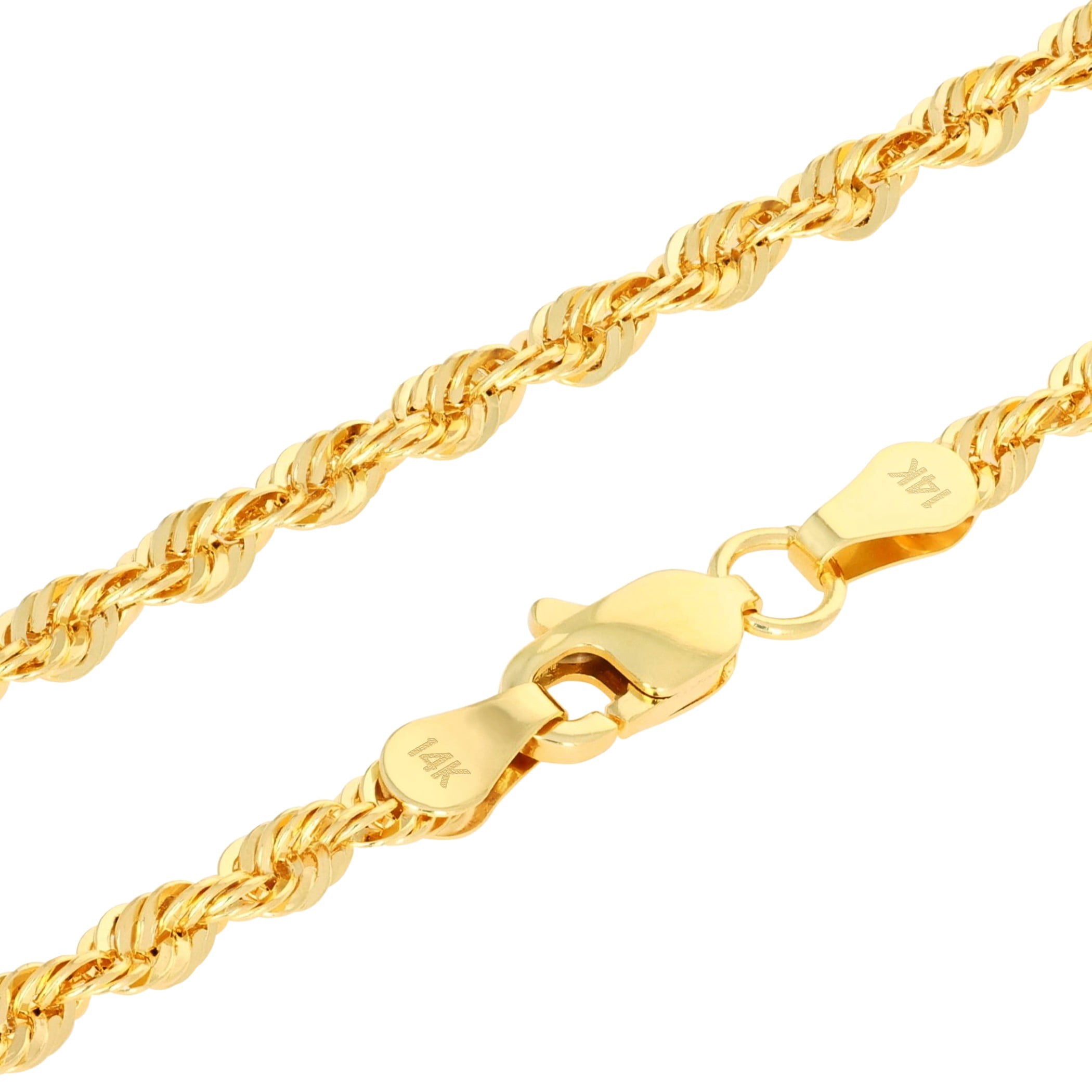 Nuragold 14k Real Yellow Gold 3mm Rope Chain Diamond Cut Lightweight ...