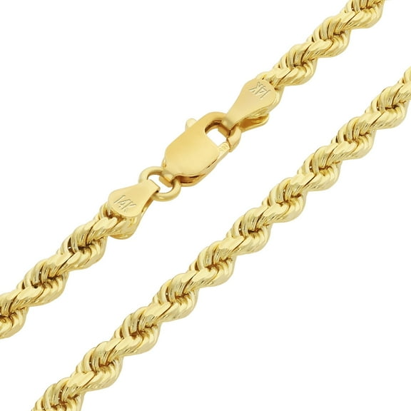 14K Yellow Gold Solid Rope Chain Necklace Diamond Cut Real Men Women ...