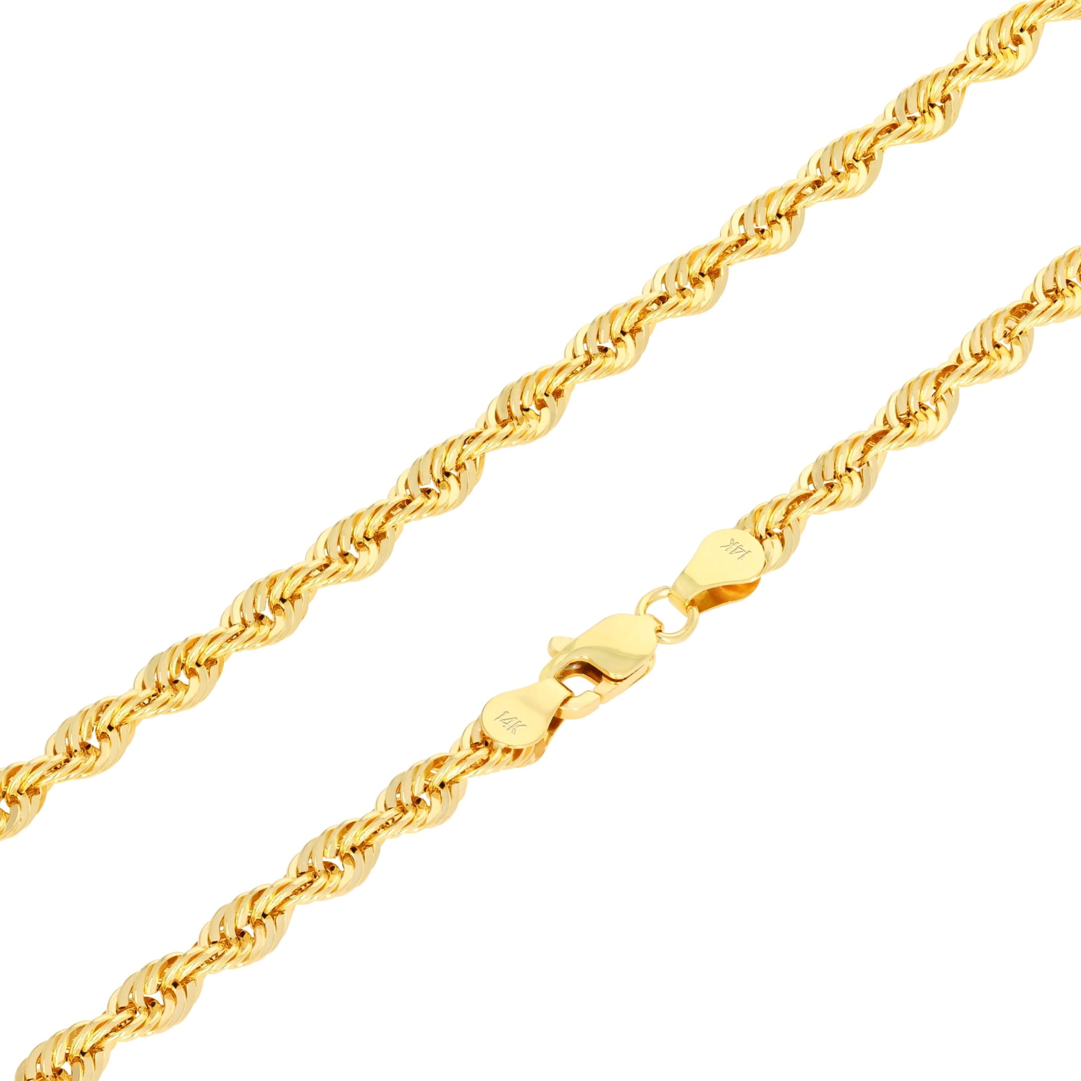 Nuragold 14k Real Yellow Gold 4mm Rope Chain Diamond Cut Lightweight ...