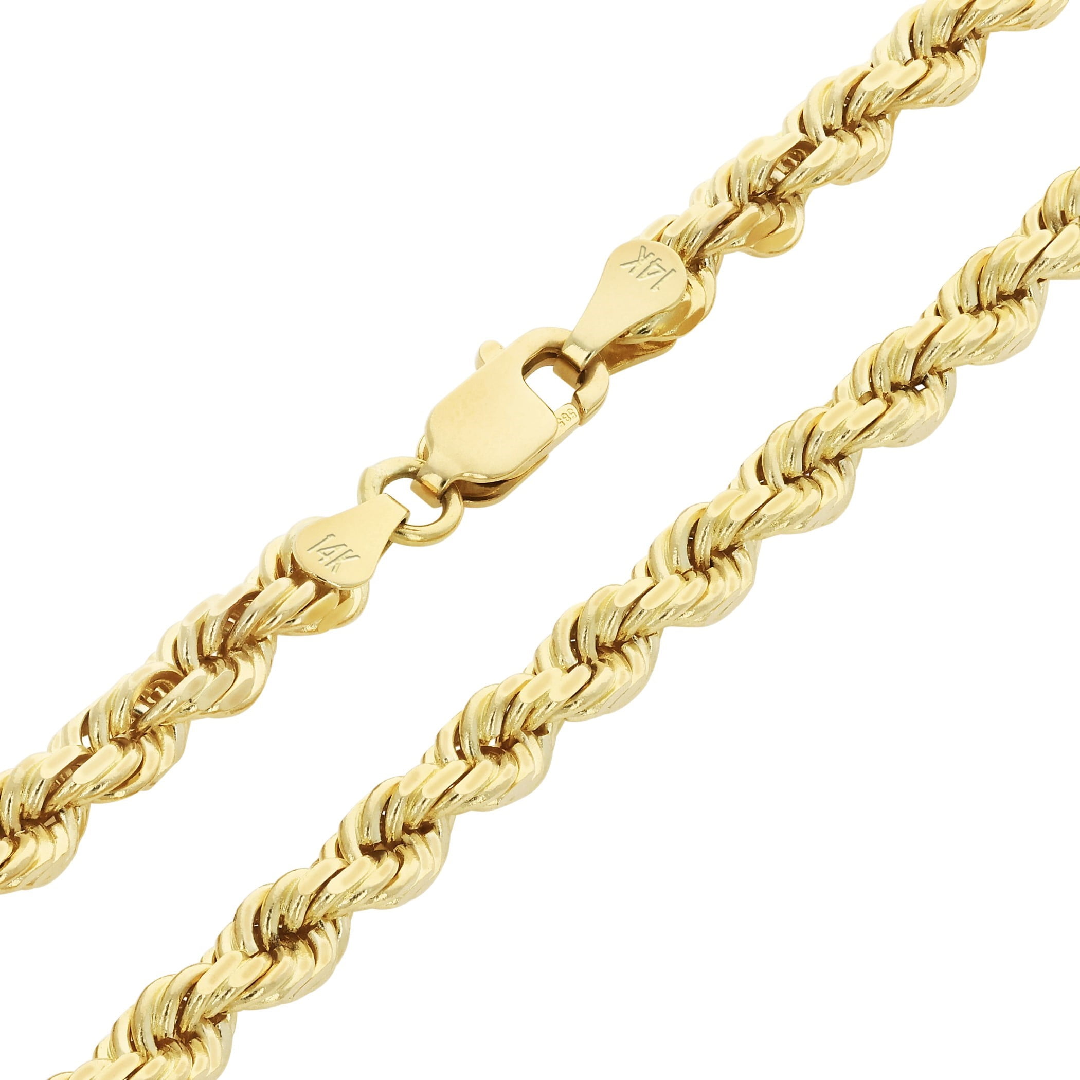 "Nuragold 14k Real Yellow Gold 4mm Solid Rope Chain Diamond Cut Link ...