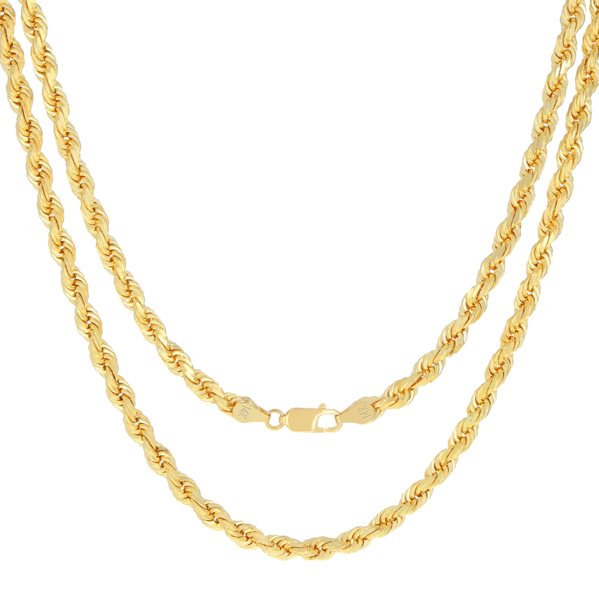 Nuragold 14k Real Yellow Gold 5mm Solid Rope Chain Diamond Cut Necklace ...