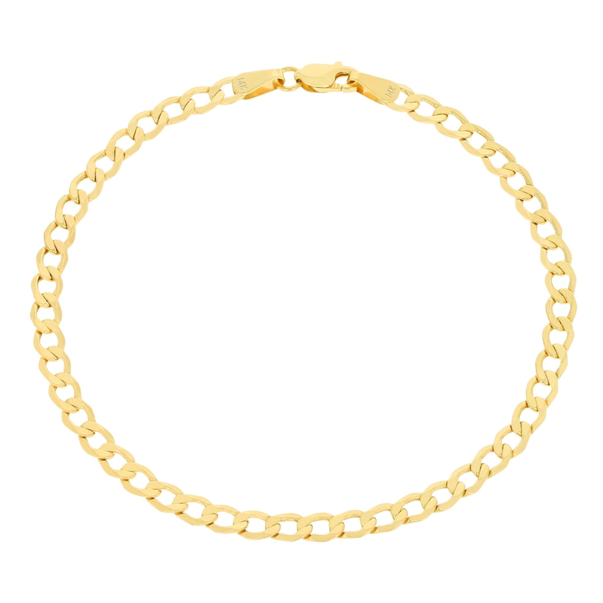 Nuragold 14k Real Yellow Gold Cuban Curb Link 3.5mm Chain Bracelet (7 ...