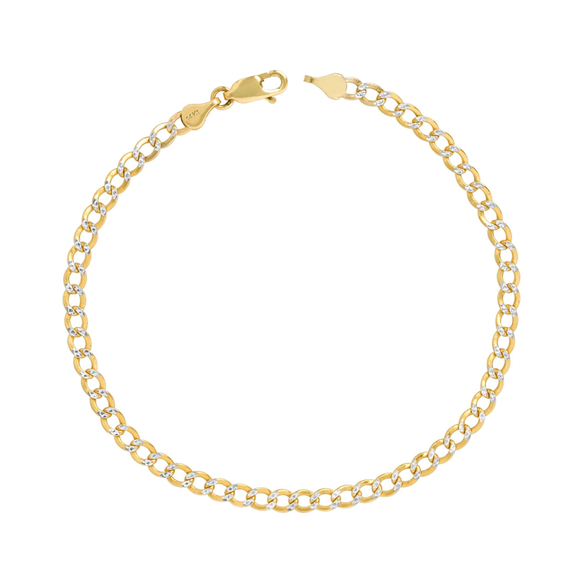 Nuragold 14k Real Yellow Gold Cuban Curb Link 3.5mm Diamond Cut Pave ...