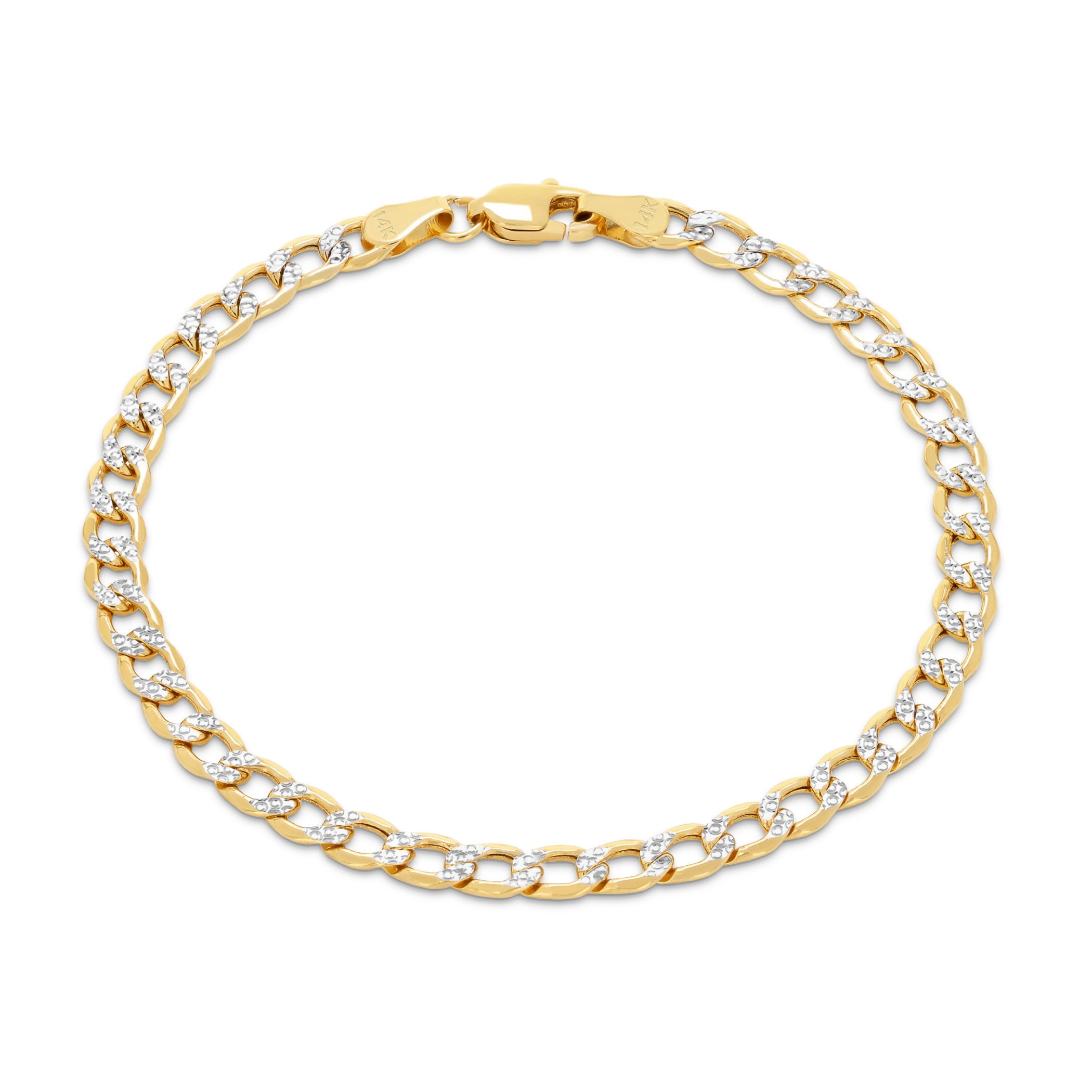Nuragold 14k Real Yellow Gold Cuban Curb Link 4.5mm Diamond Cut Pave ...
