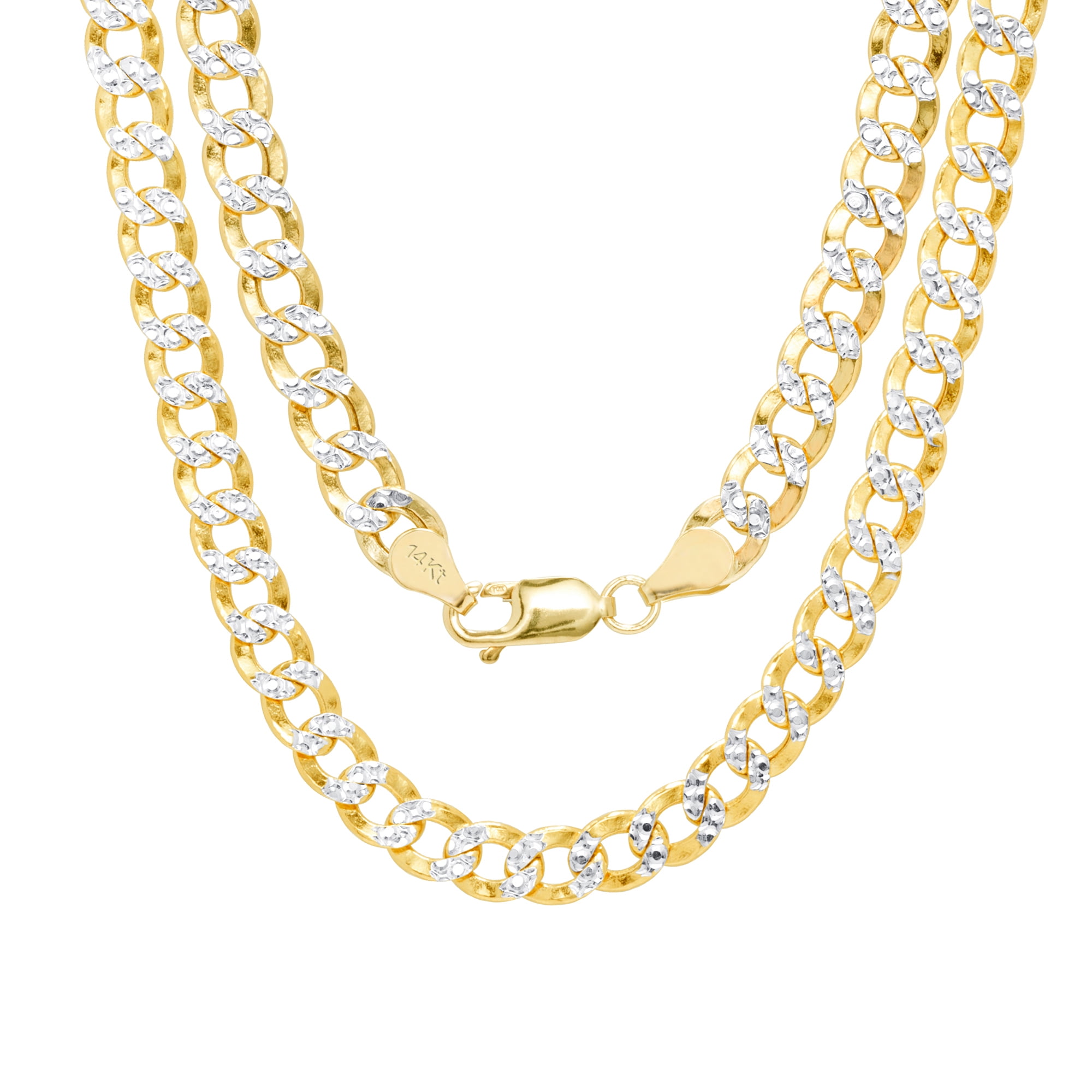 "Nuragold 14k Yellow Gold 7mm Cuban Pave Curb Chain, Two Tone Diamond ...