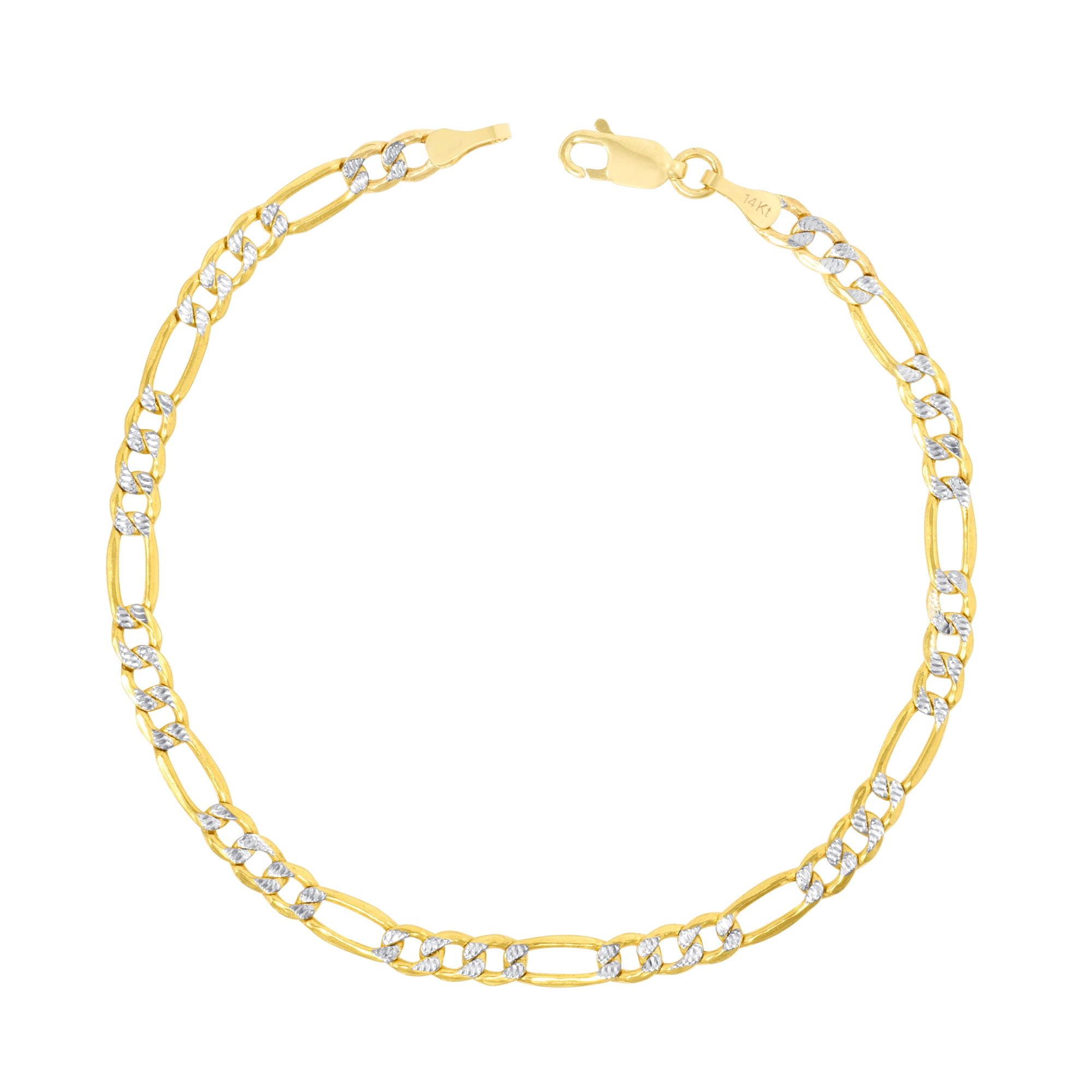 Nuragold 14k Real Yellow Gold Figaro Link 4.5mm Diamond Cut Pave Chain ...