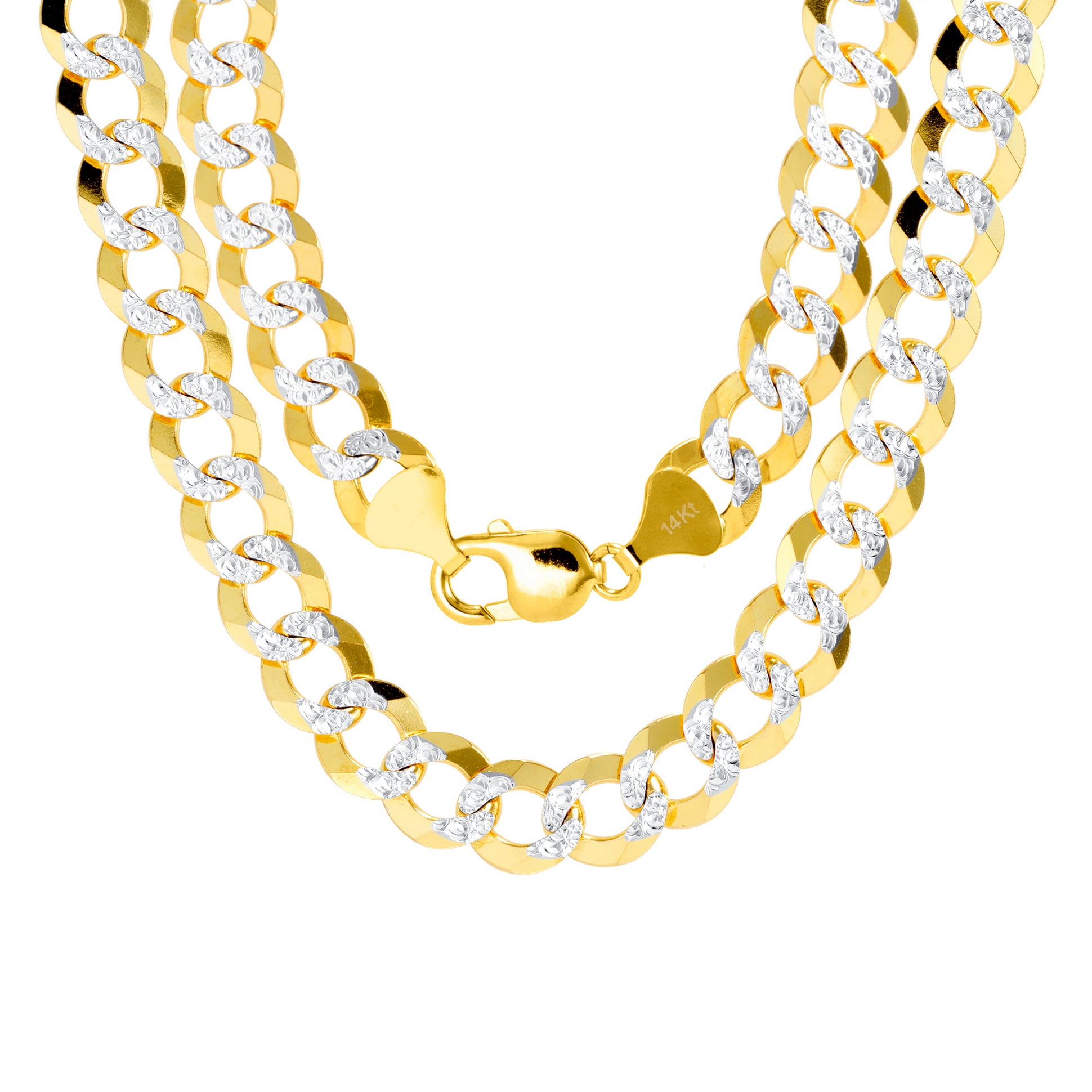 Nuragold 14k Real Yellow Gold Solid Cuban Curb Link 11.5mm Diamond Cut ...