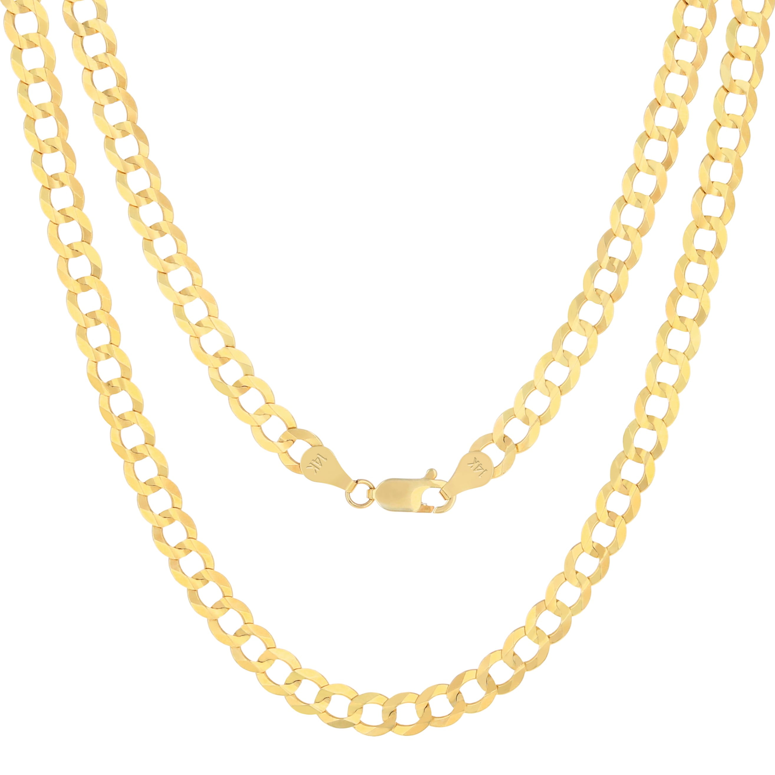 Nuragold 14k Real Yellow Gold Solid Cuban Curb Link 6mm Chain Necklace ...