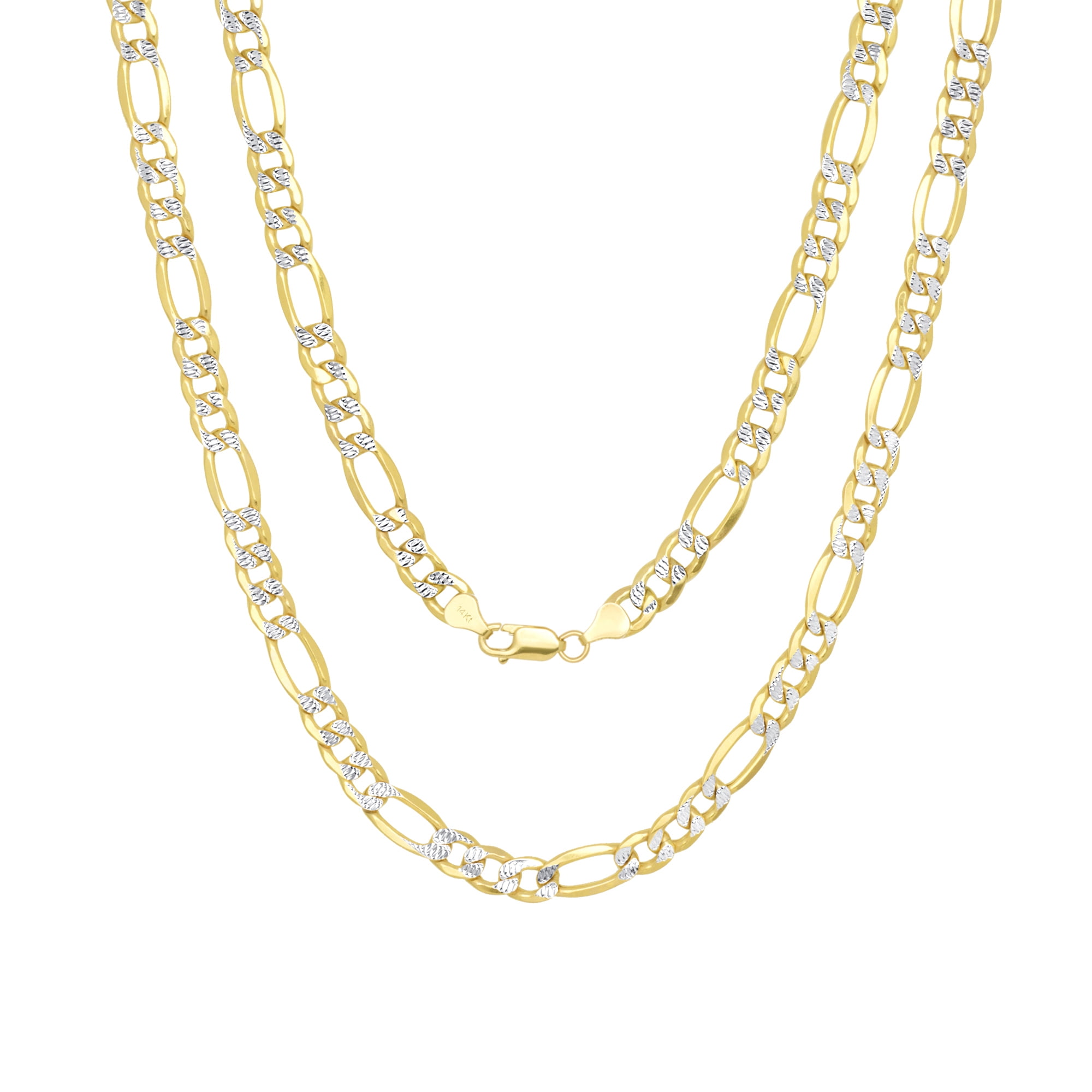 Nuragold 14k Real Yellow Gold Solid Figaro Link 8.5mm Diamond Cut Pave ...