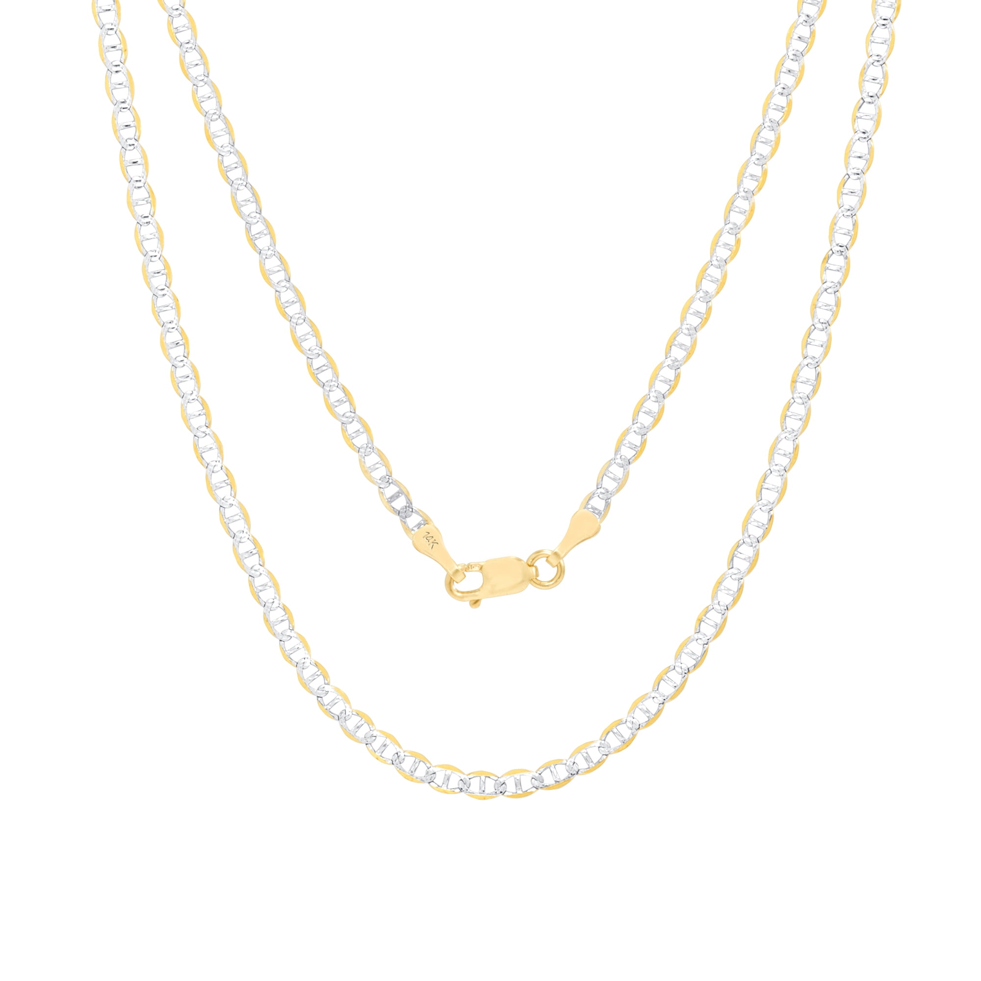 Nuragold 14k Real Yellow Gold Solid Mariner 2.5mm Anchor Chain Pave ...