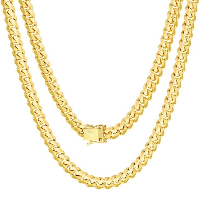 "Nuragold 14k Solid Yellow Gold 7mm Miami Cuban Link Chain Necklace, Mens Jewelry with Secure ...