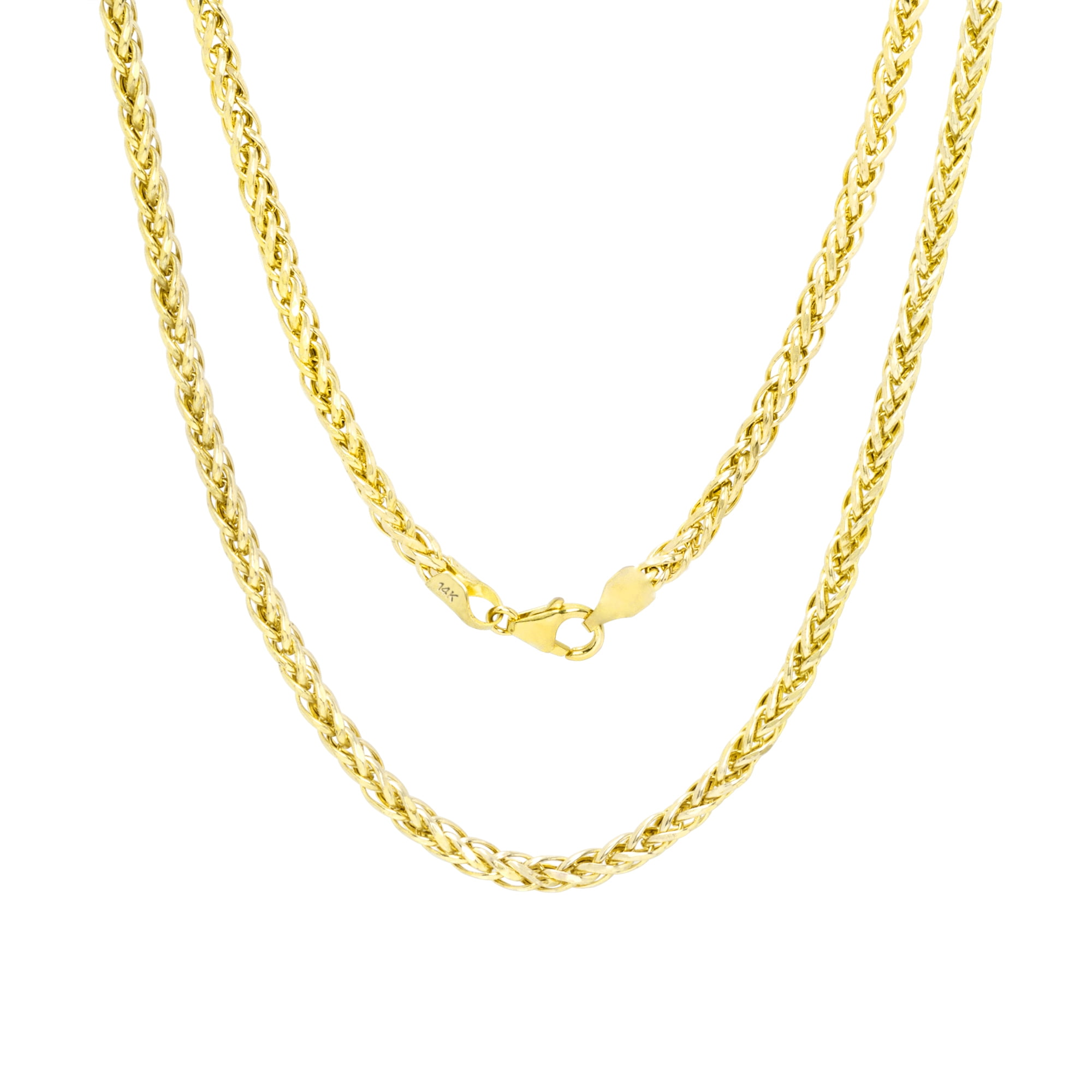 Nuragold 14k Real Yellow Gold Spiga Wheat 3mm Rounded Foxtail Palm ...