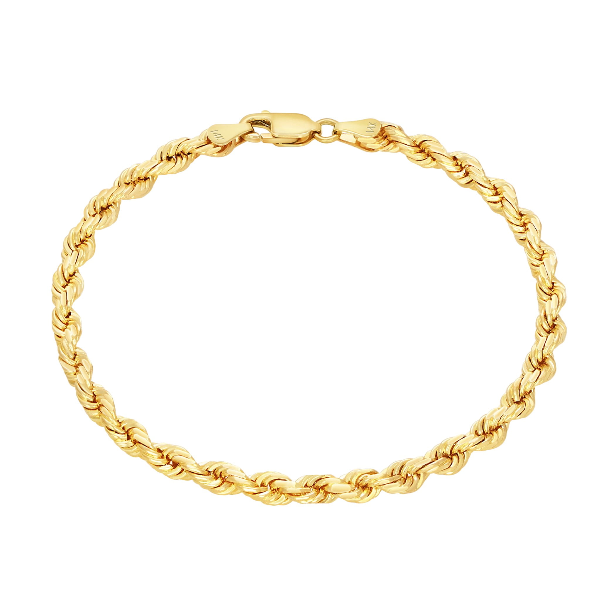 Nuragold 14k Yellow Gold 4mm Rope Chain Diamond Cut Bracelet (7"-9 ...