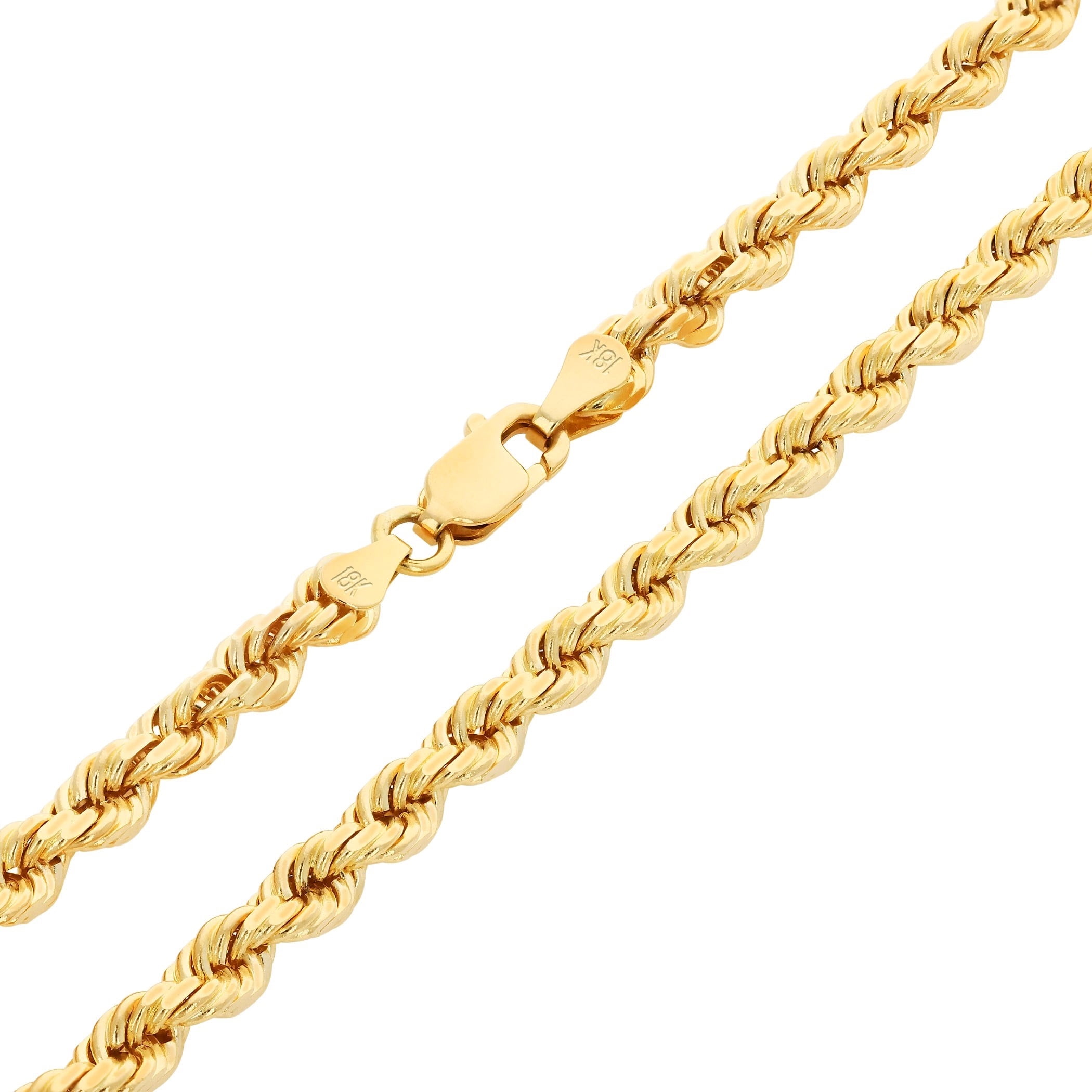 Nuragold 18k Real Yellow Gold 4mm Solid Rope Chain Diamond Cut Necklace ...