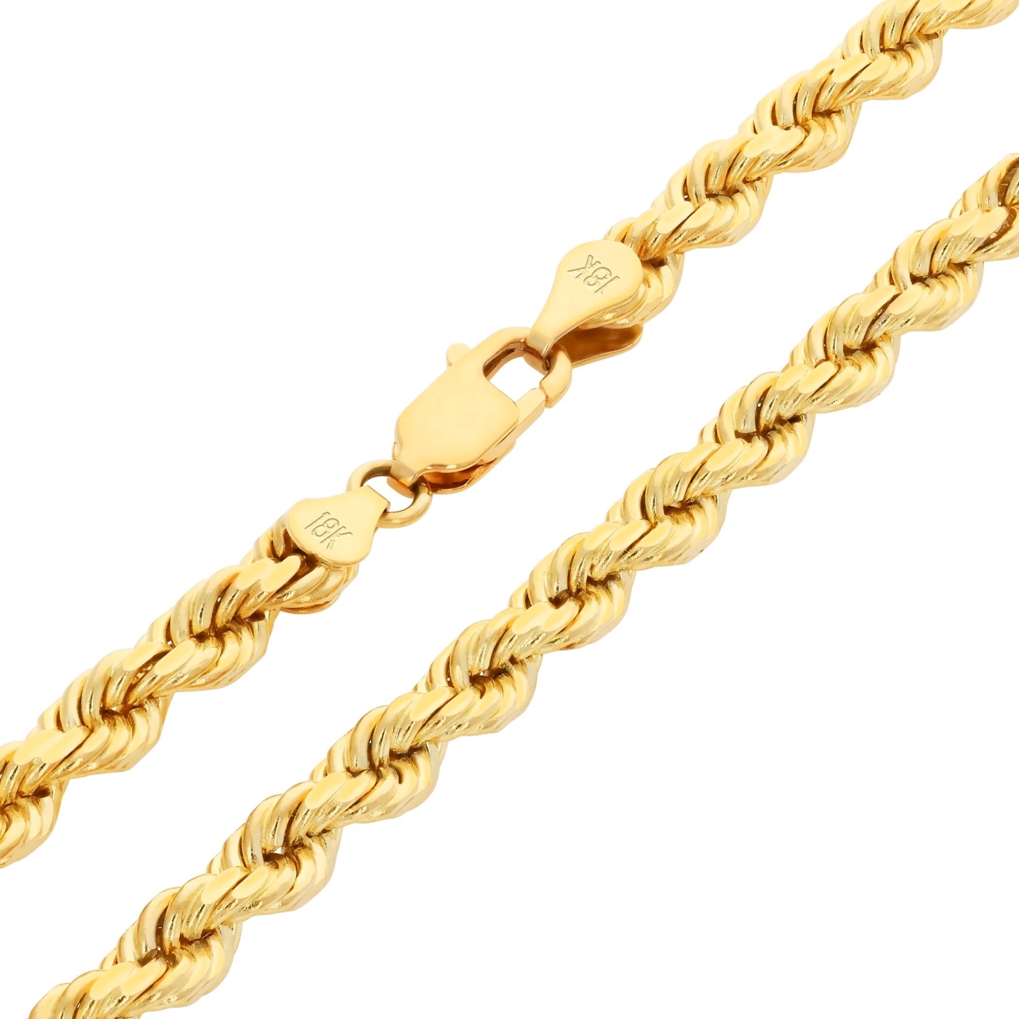 Nuragold 18k Real Yellow Gold 5mm Solid Rope Chain Diamond Cut Necklace ...