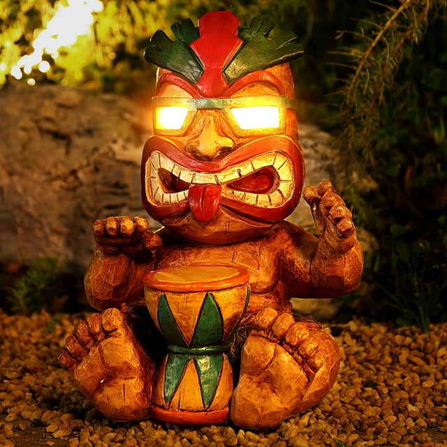 Nurforta Solar Drumming Tiki Garden Statue: LED Light Outdoor ...