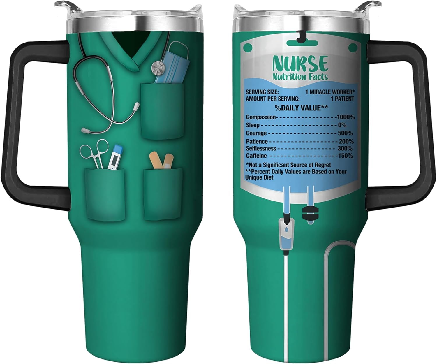 Nurse 40 Oz Tumbler with Handle and Straw, Double Wall Coffee Travel ...