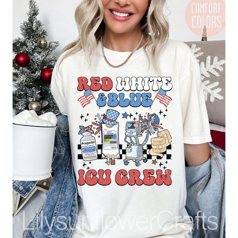 Nurse 4th of July Shirt, Red White Blue ICU Crew Shirt, Nurse Patriotic ...