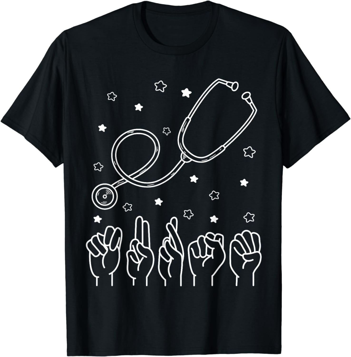 Nurse ASL Nurse American Sign Language Nursing Stethoscope T-Shirt ...