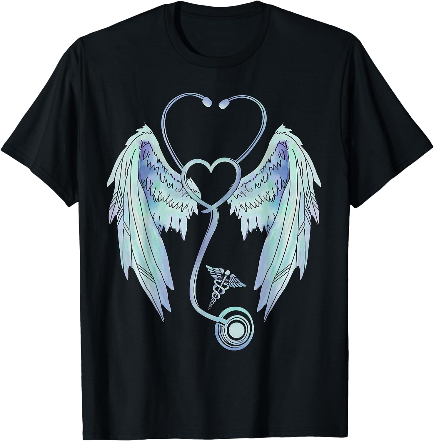 Nurse Angel Wings Stethoscopes RN LPN Nursing Graduation T-Shirt Black ...