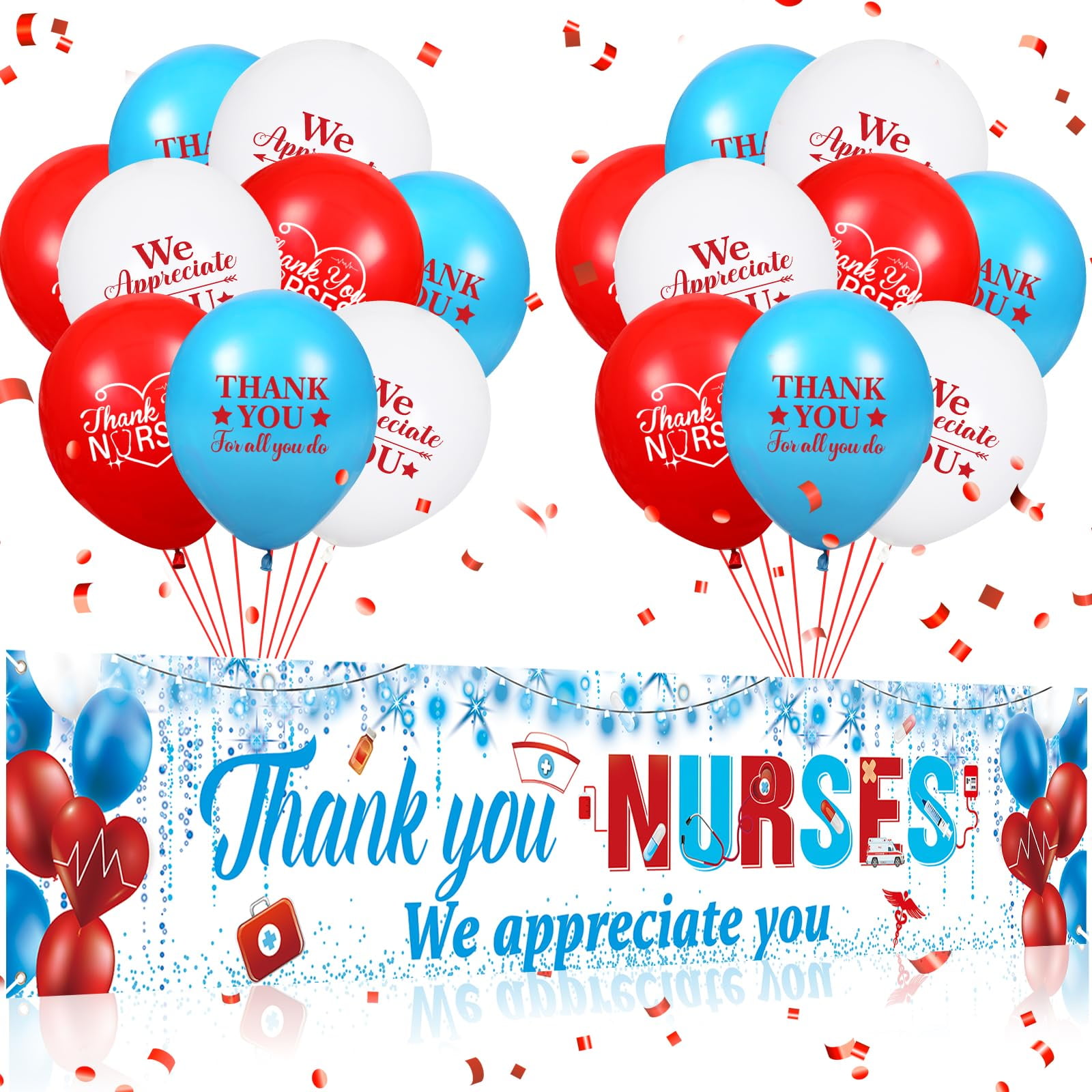 Nurse Appreciation Party Decor – White Yard Banner & 18 Nurse Balloons ...