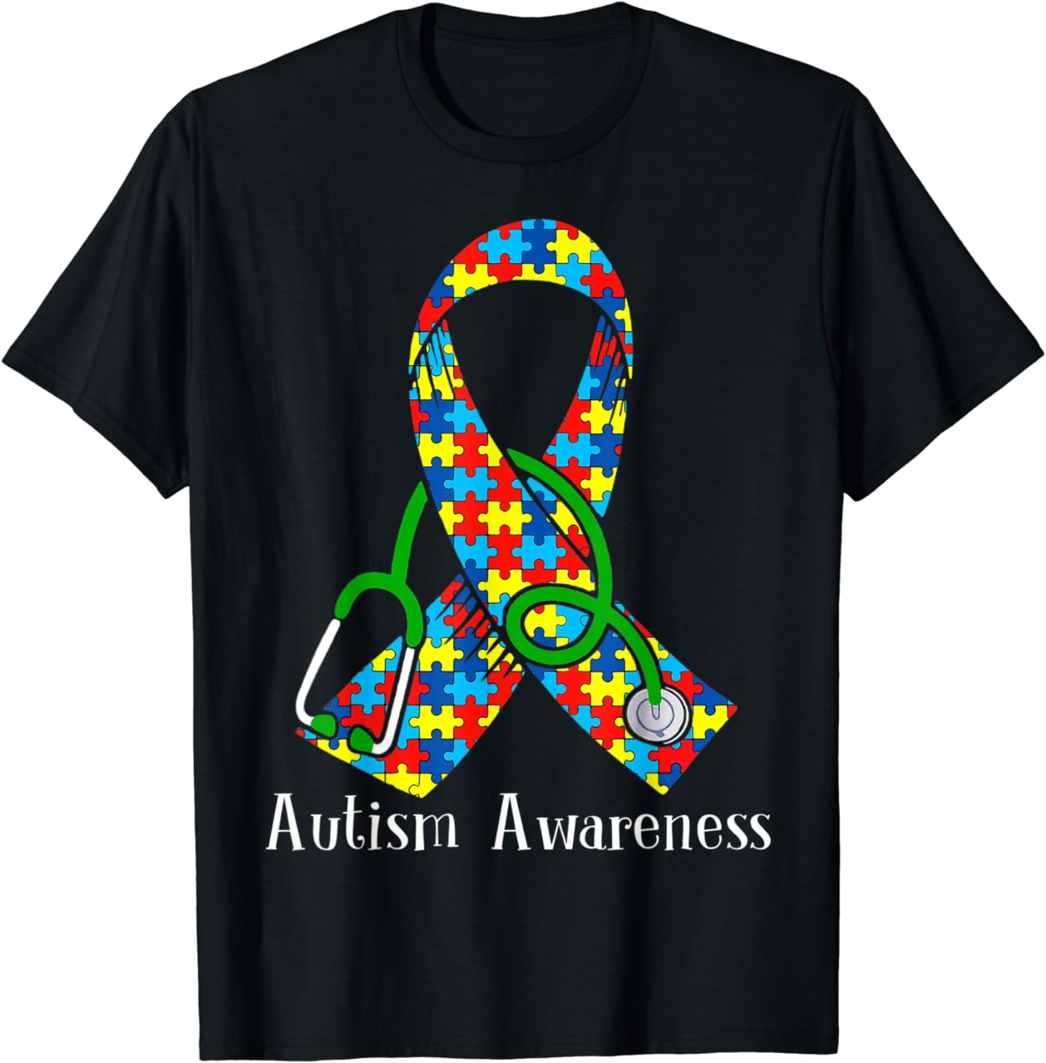 Nurse Autism Awareness Puzzle Ribbon Stethoscope Medical T-Shirt ...