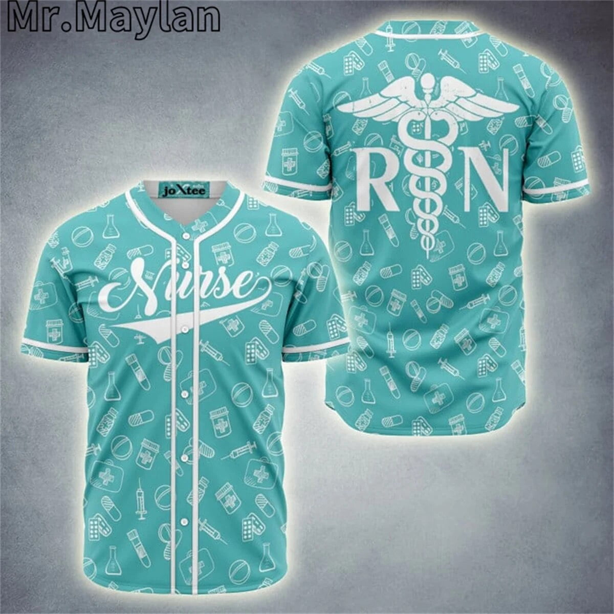 Nurse Baseball Tee Jersey Blue And White Shirt 3D Printed Summer Shirts ...