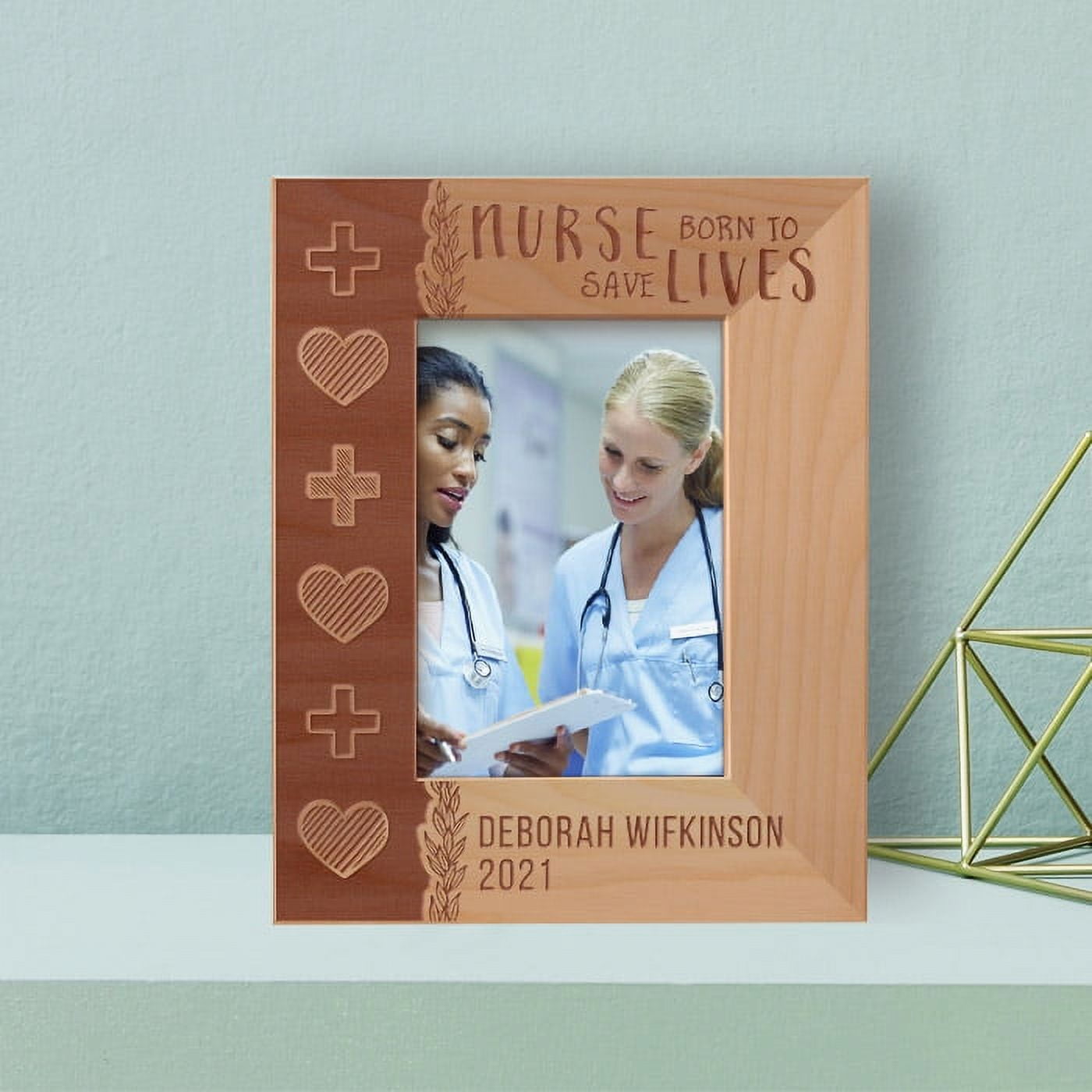 Nurse Born To save Lives Personalized Wooden Frame 3 1/2" x 5" Brown ...