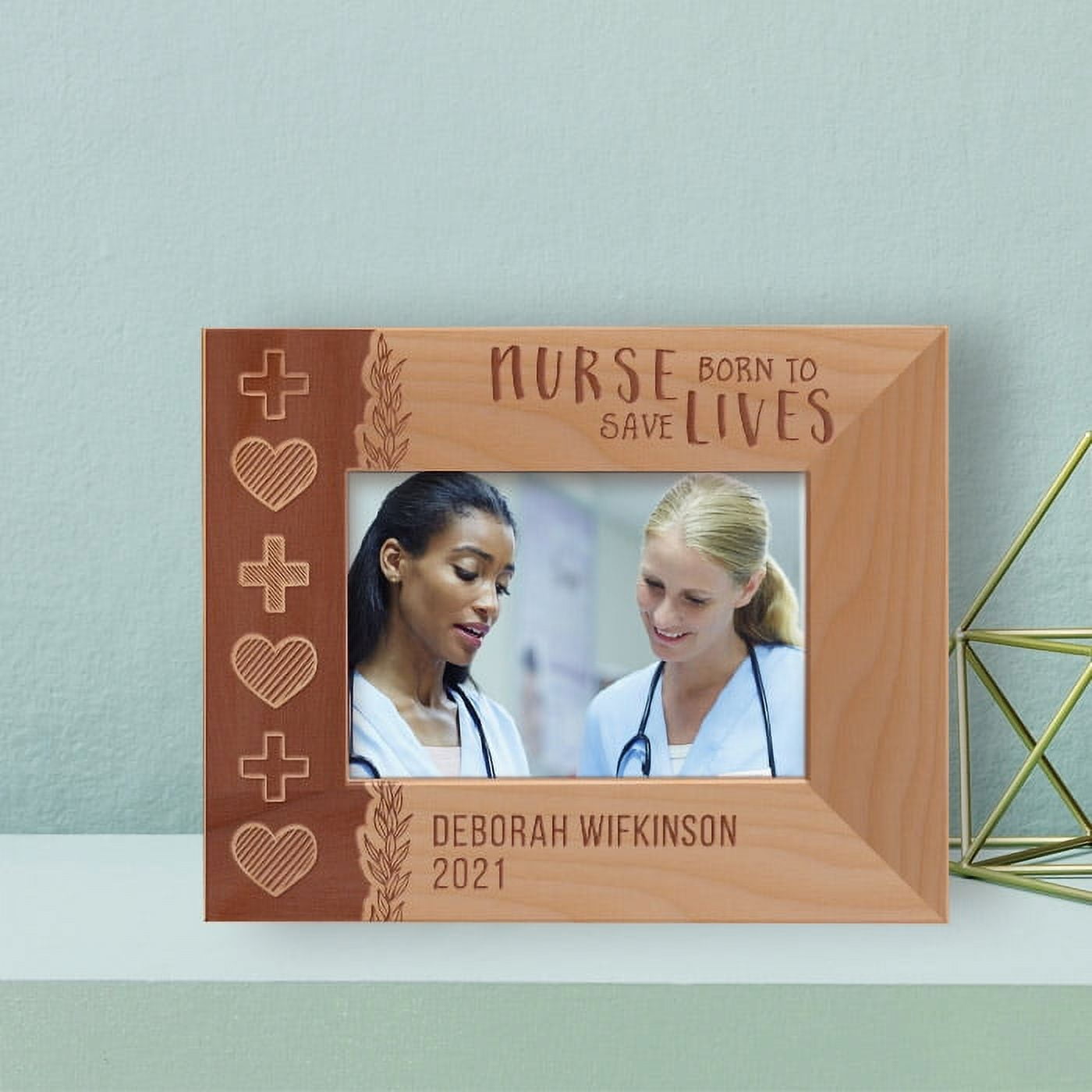 Nurse Born To save Lives Personalized Wooden Frame-5" x 3 1/2" Brown ...