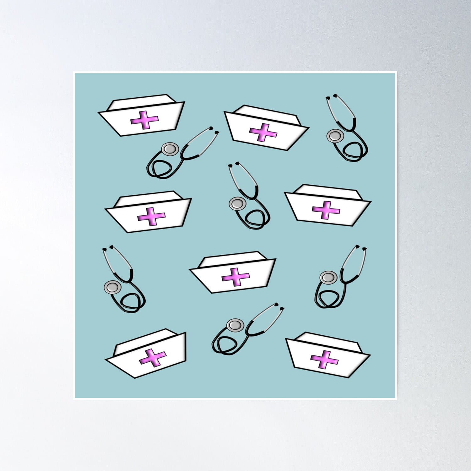 Nurse Caps And Stethoscopes Poster Wall Art, Modern Wall Decor, 24x24 ...