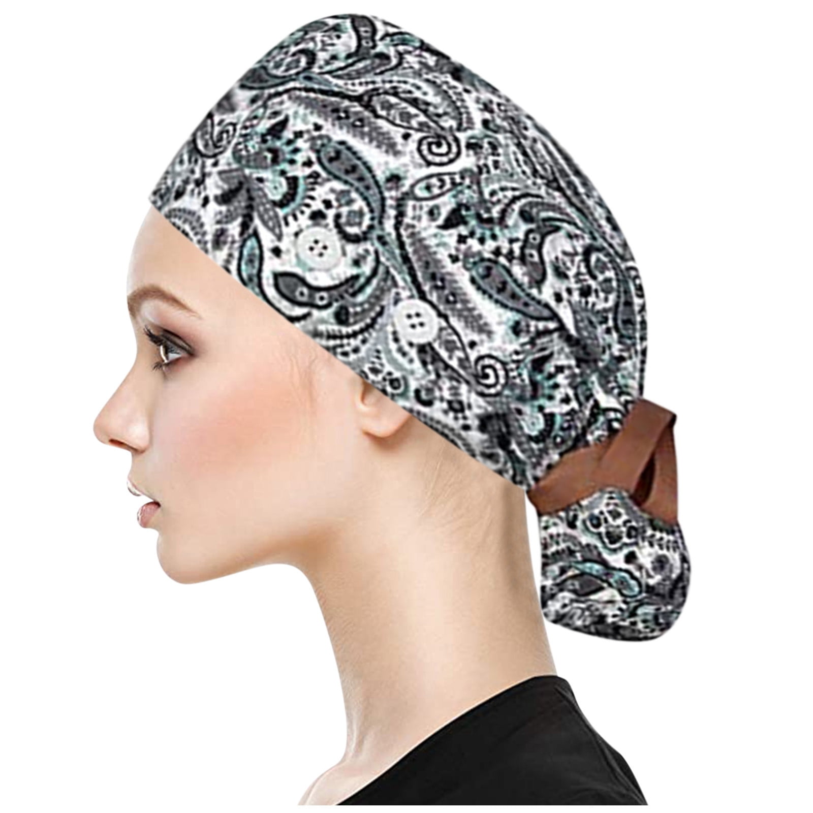 Nurse Caps for Women Scrub Hat With Buttons SweatbMens Bouffant Womens ...