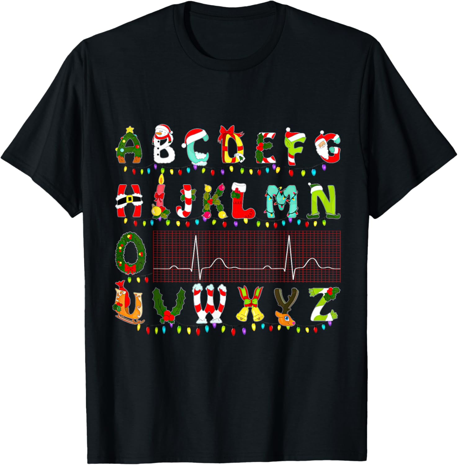 Nurse Cardiology PQRST Alphabet Sinus Rhythm Christmas T-Shirt ...