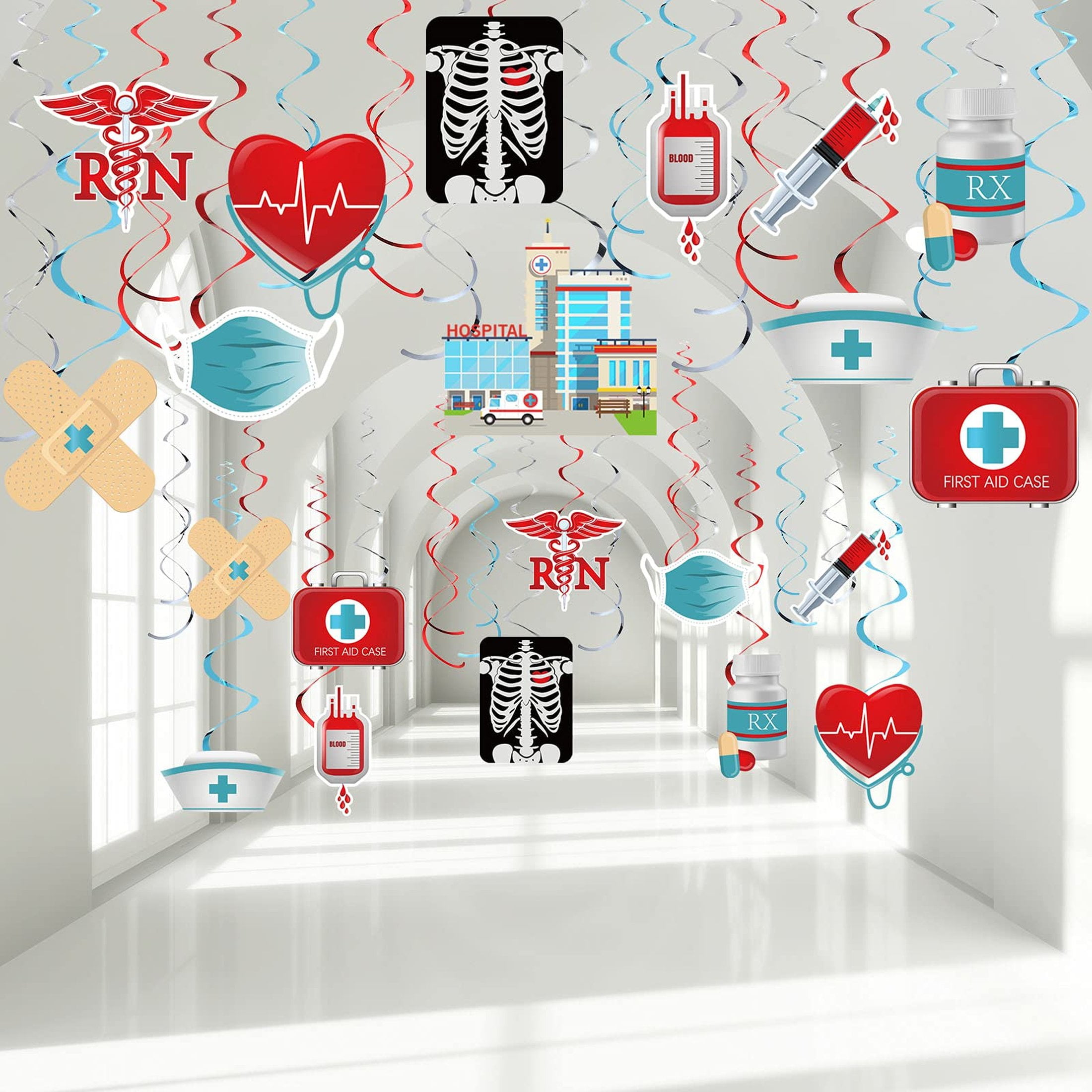 Nurse Celebration Swirl Streamers - 30 Piece Red and Blue Hanging ...