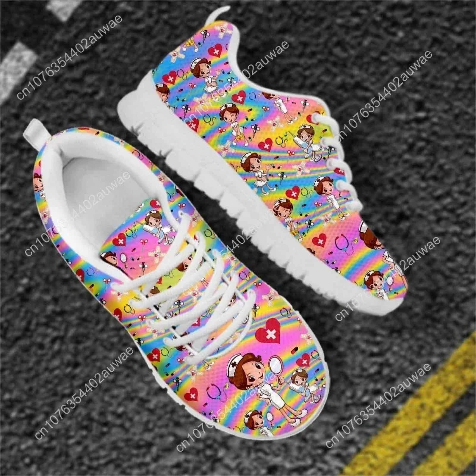 Nurse Drawing Women's Shoes Rainbow Nursing Medical Lace Up Sport ...
