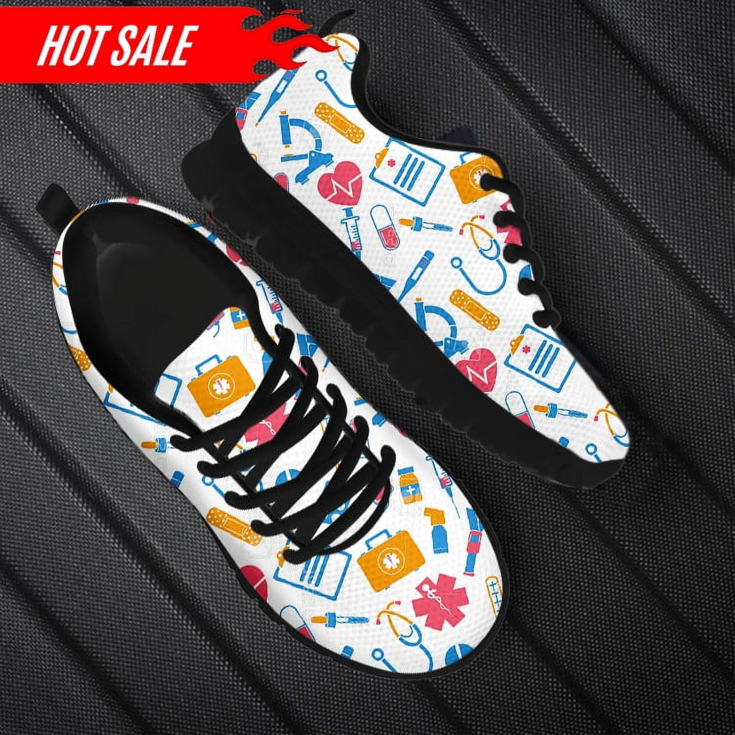Nurse Flat Shoes Cute Cartoon Medical Pattern Women Nursing Shoes ...