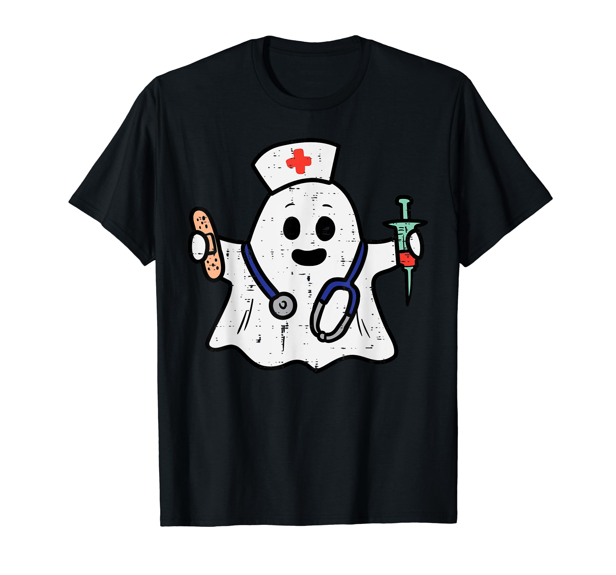 Nurse Ghost Scrub Top Halloween Costume For Nurses Men RN T-Shirt ...