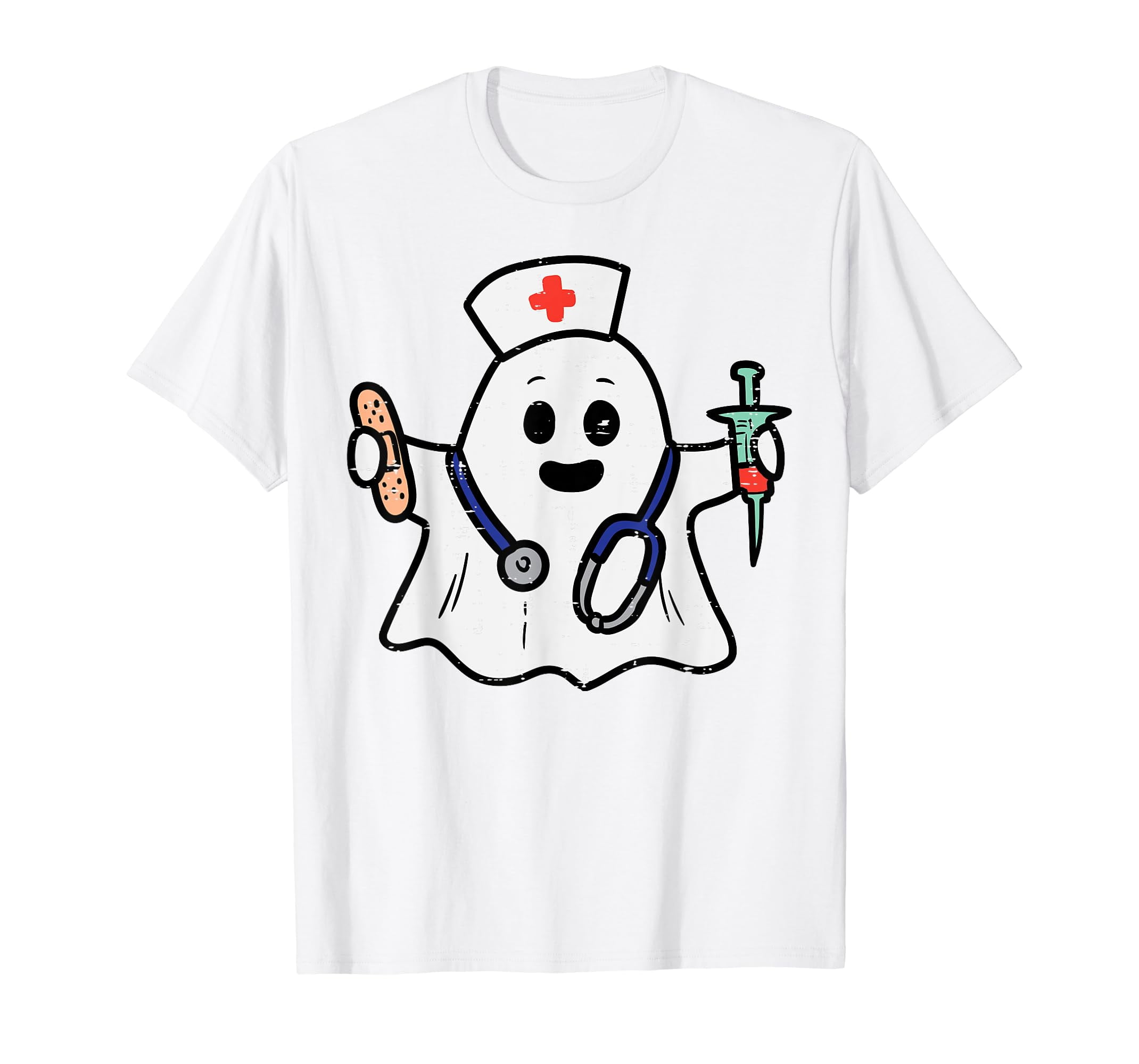 Nurse Ghost Scrub Top Halloween Costume For Nurses Women RN T-Shirt ...