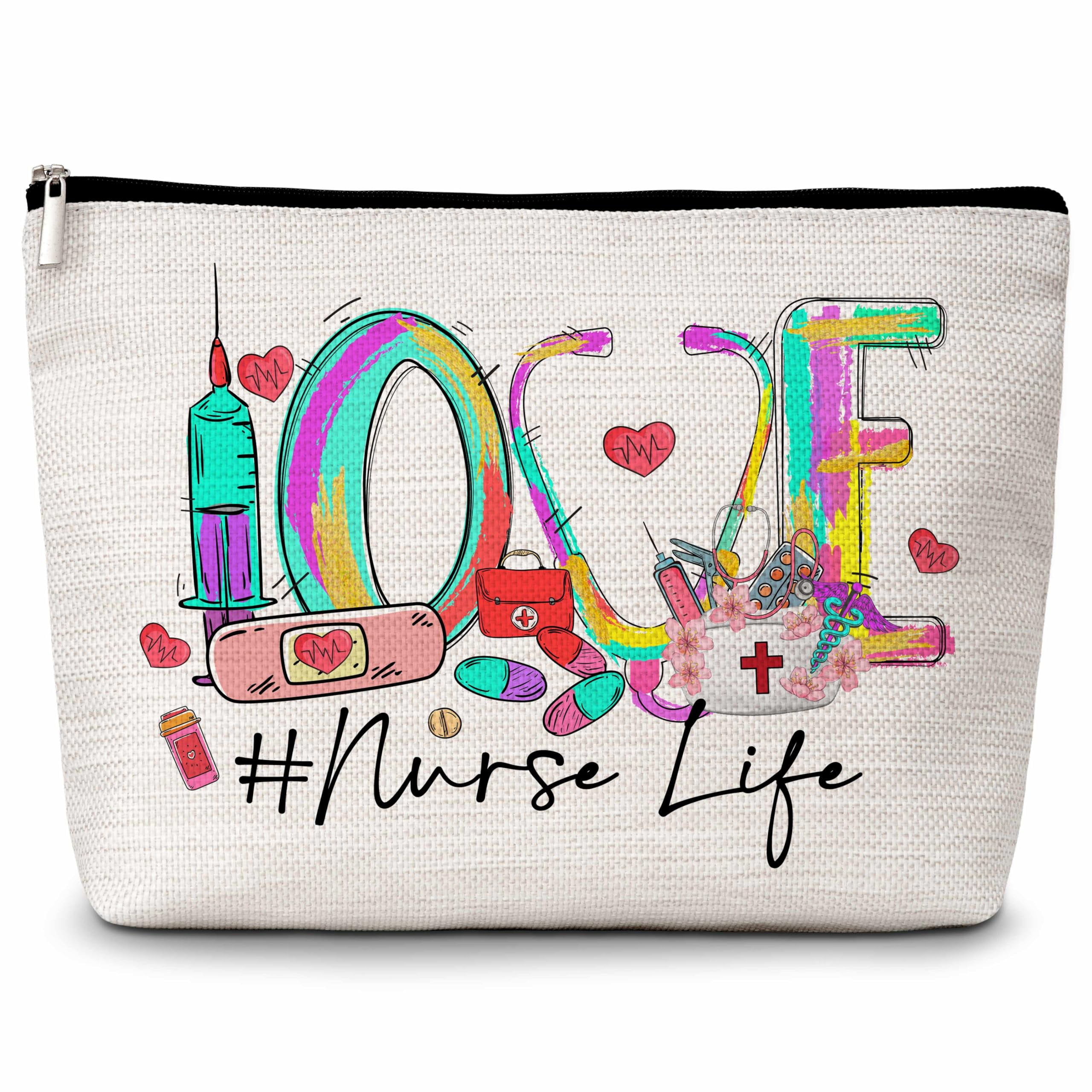 Nurse Gifts Makeup Bag, Love Nurse Life Nurse Bag Cosmetic Bags, Nursing Makeup Zipper Pouch Bag ...