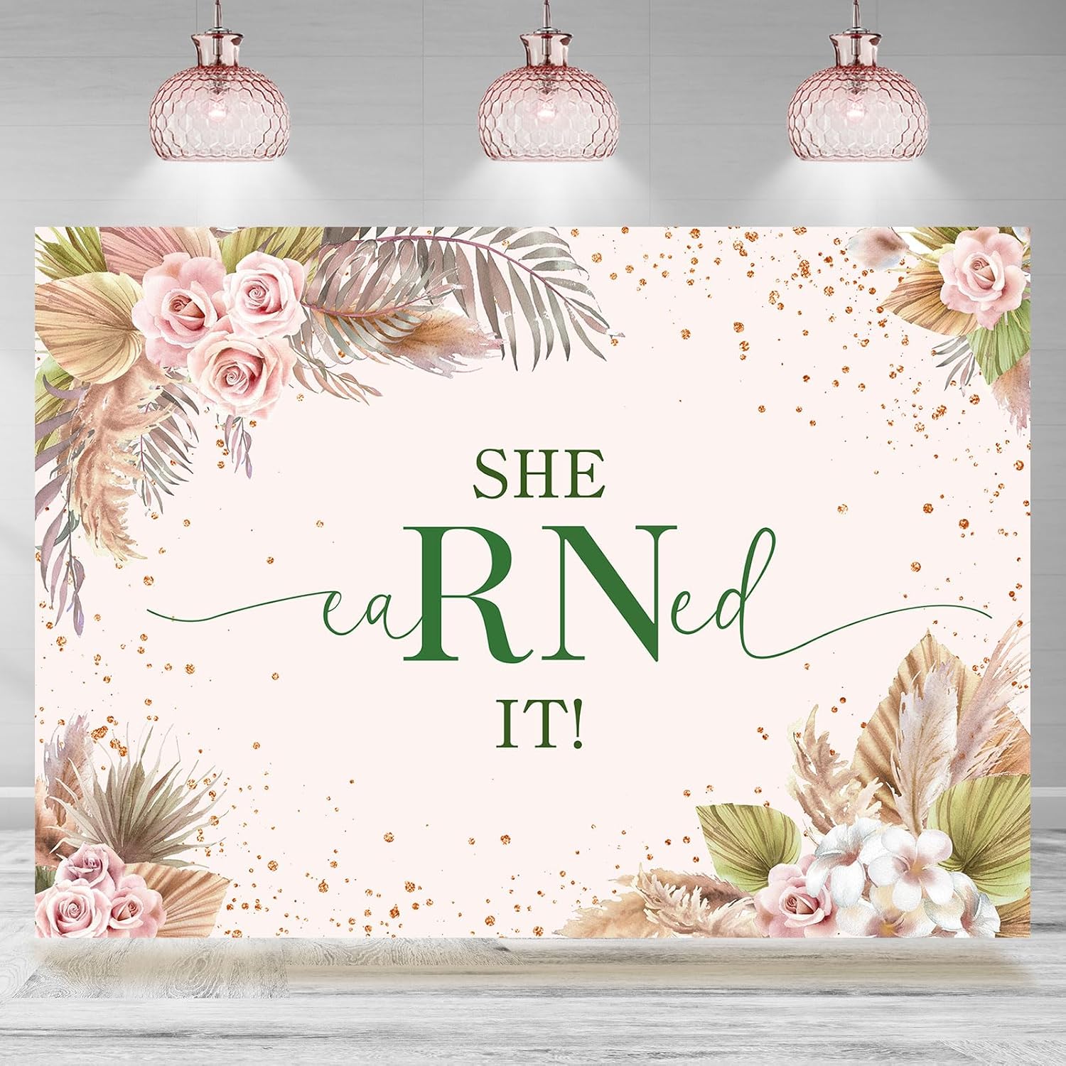 Nurse Graduation Backdrop Boho Floral She Earned It Congratulations ...