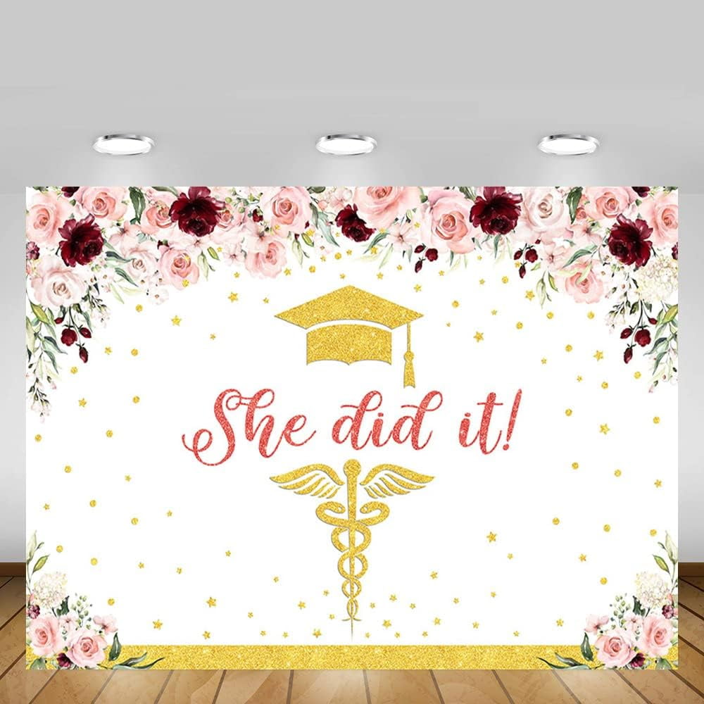 Nurse Graduation Backdrop She Did It Congratulations Graduates Blush ...
