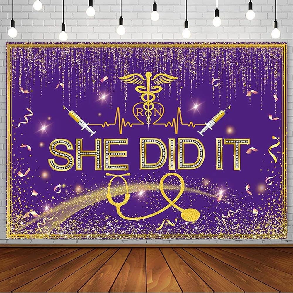 Nurse Graduation Backdrop She Did It Congratulations Graduates Purple ...